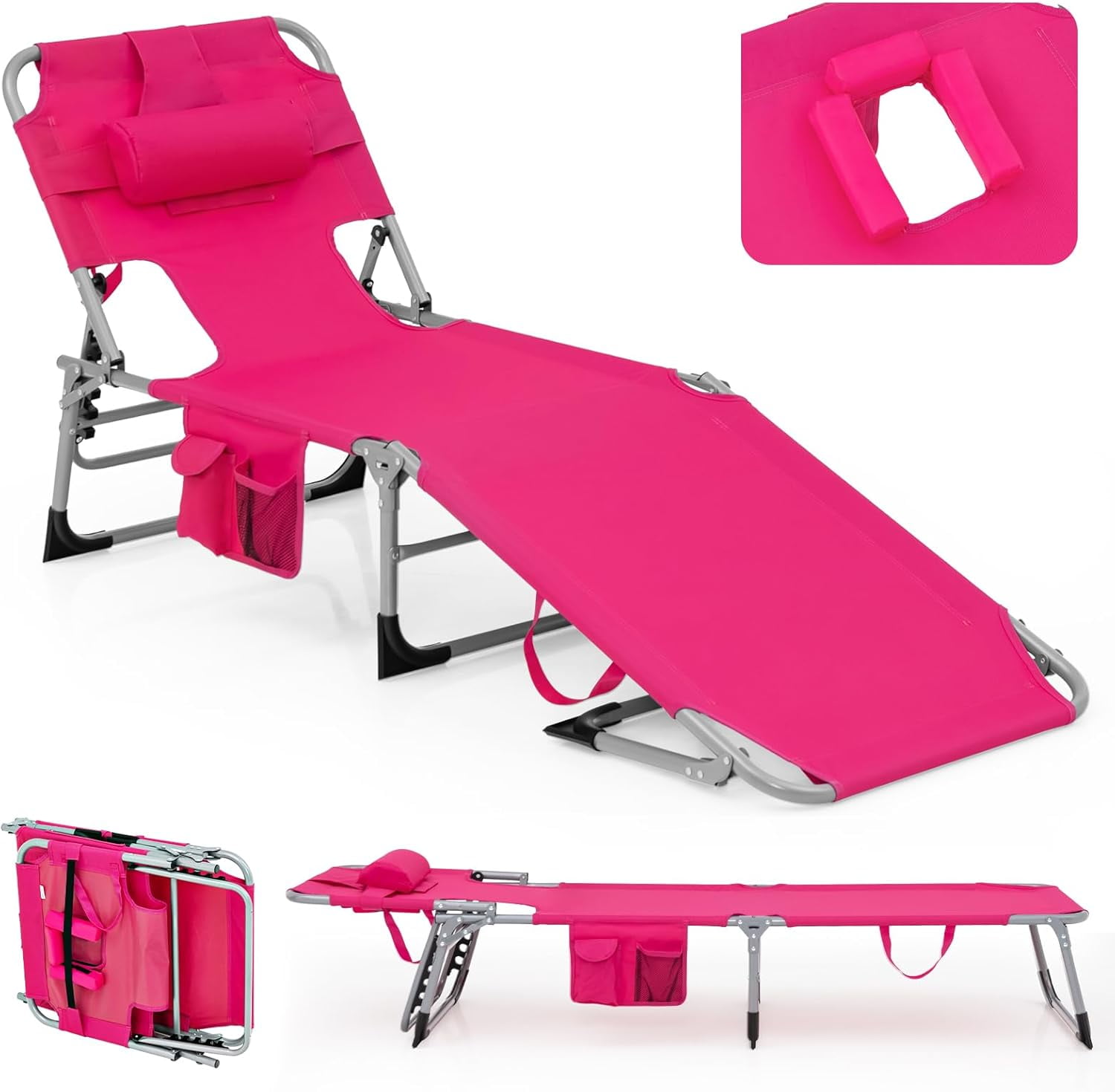 Lorelia Beach Chair, Tanning Chair with Face Arm Hole, Detachable ...