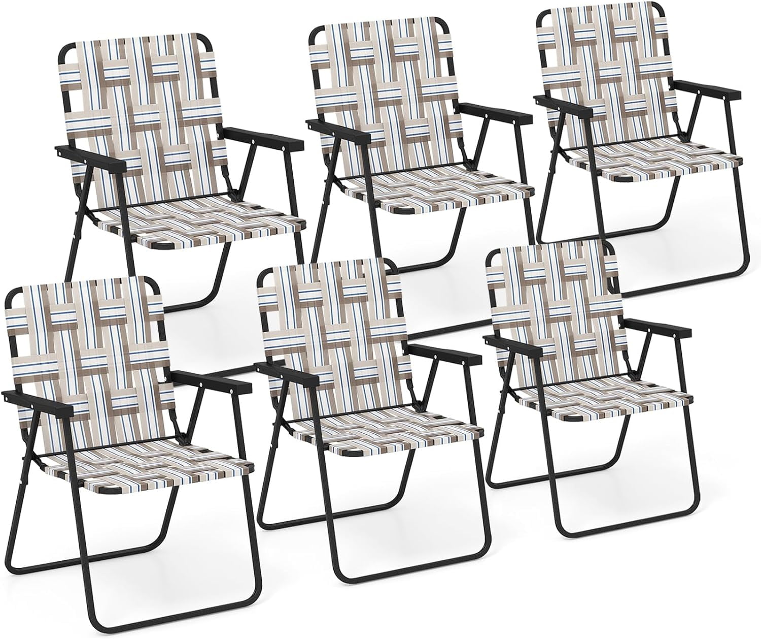 Lorelia Beach Chairs for Adults 6-Pack - Camping Chair with Steel Frame ...