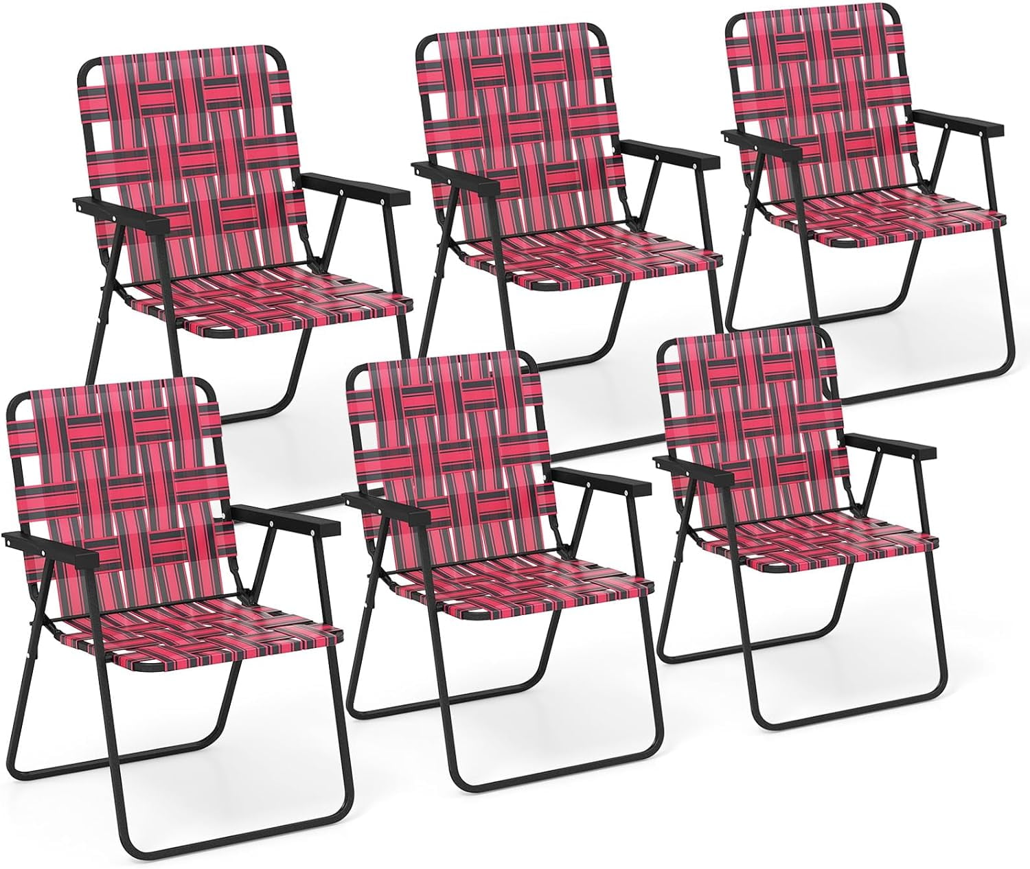Lorelia Beach Chairs Set of 6, Patio Folding Lawn Chairs for Adults ...