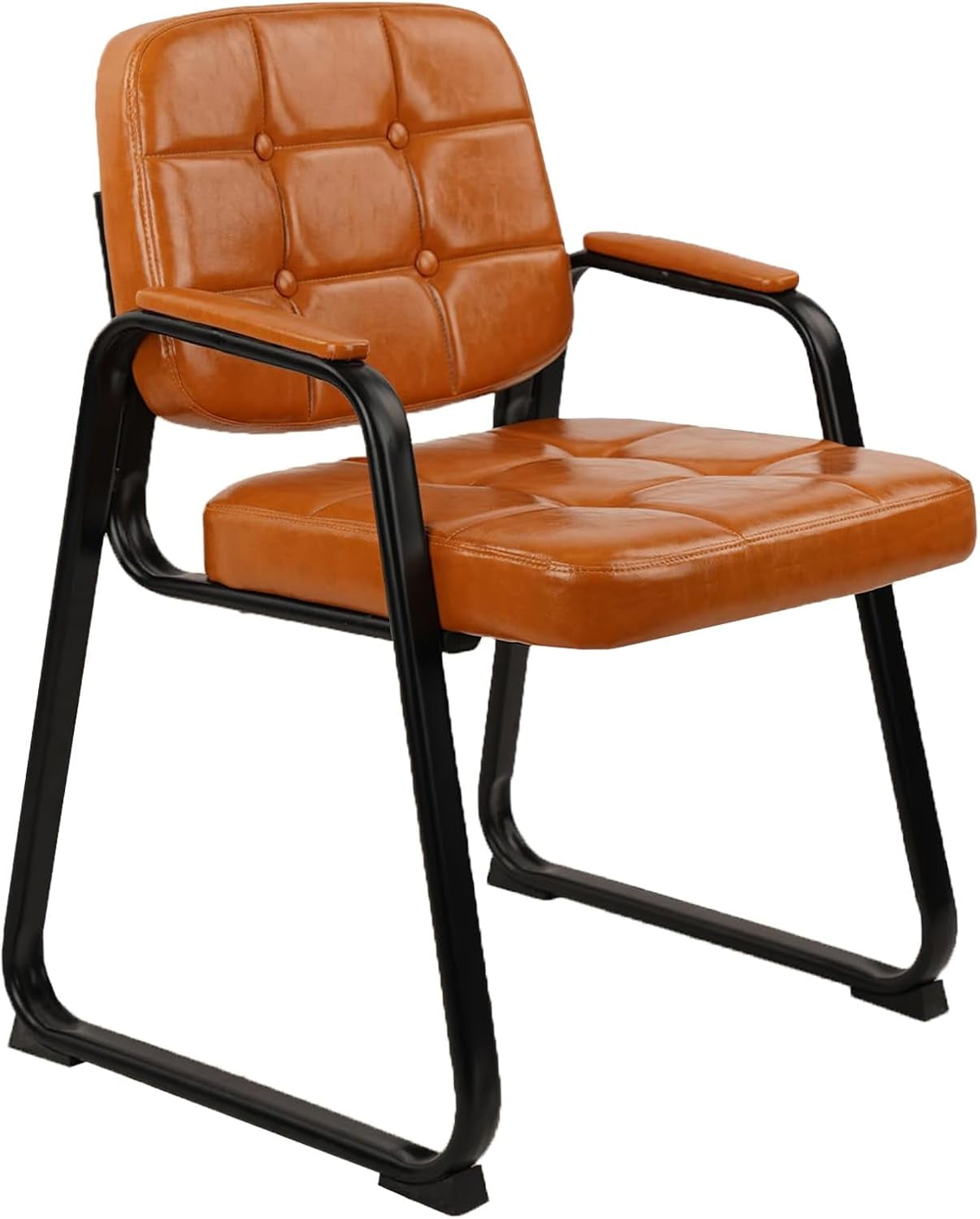 Lorelia Office Guest Chairs, Orange Leather Reception Chairs with ...