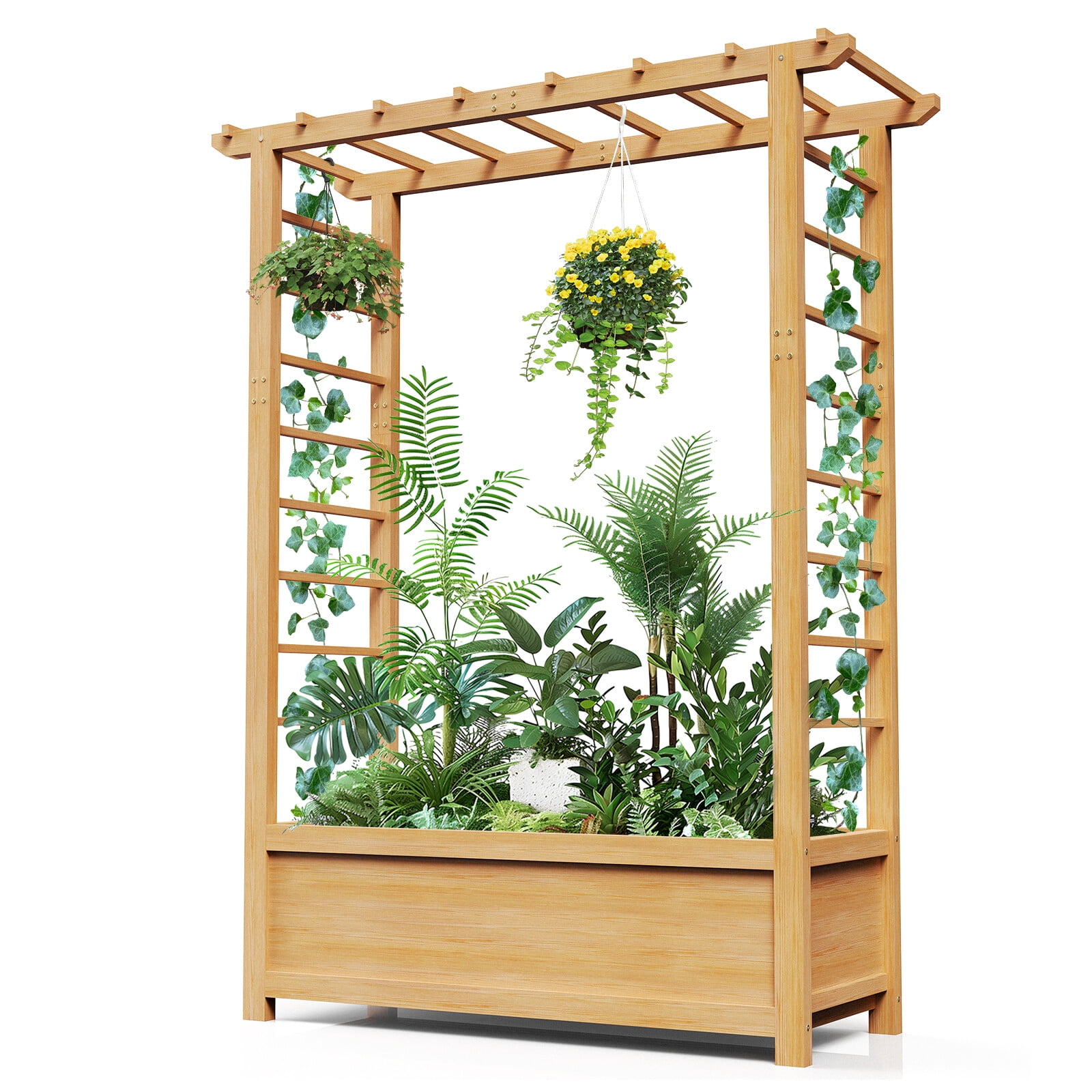 Lorelia Raised Garden Bed with Trellis & Hanging Roof Planter Box for ...