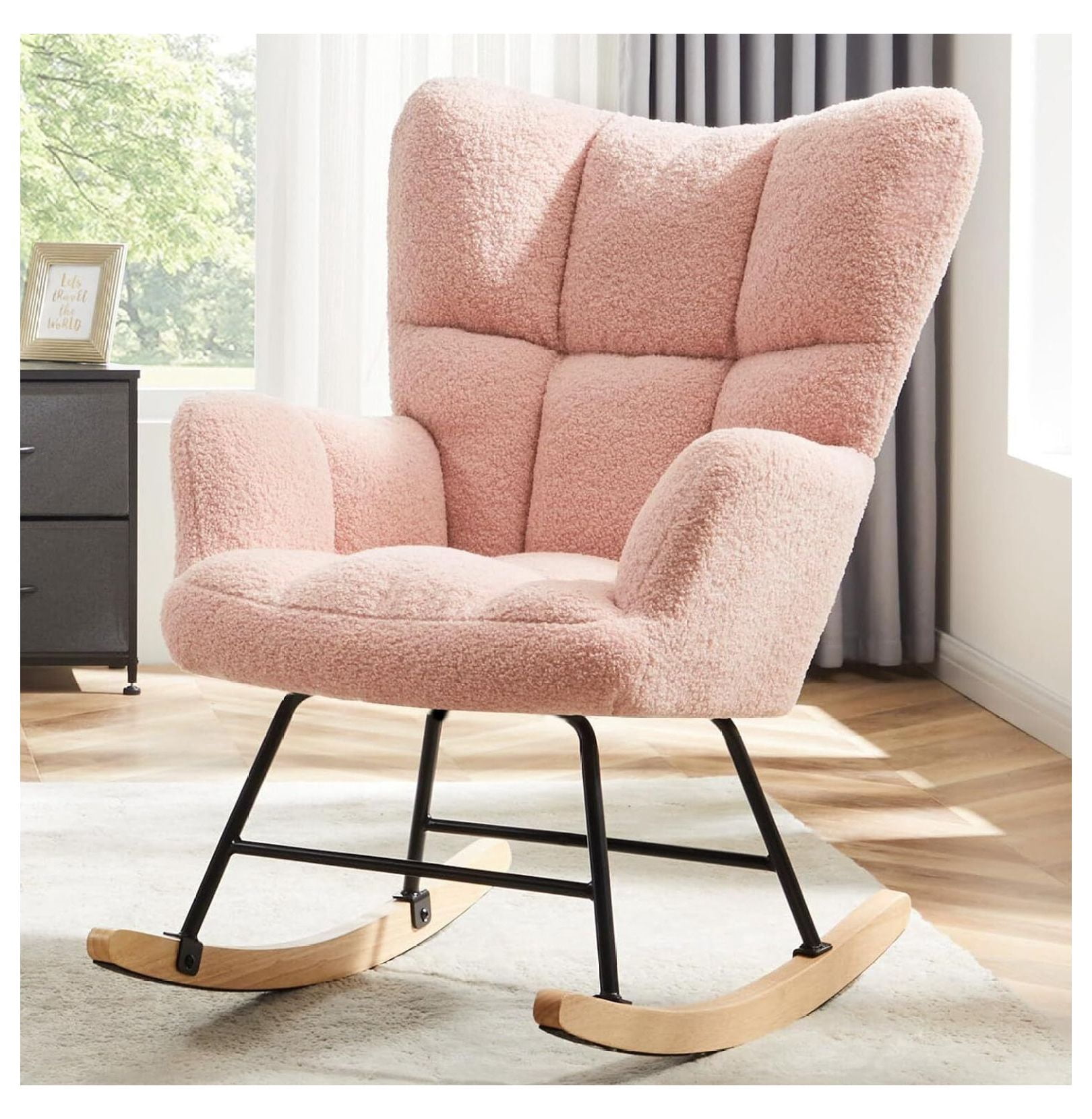 Lorelia Teddy Rocking Chair Nursery Upholstered Glider Rocker Rocking ...