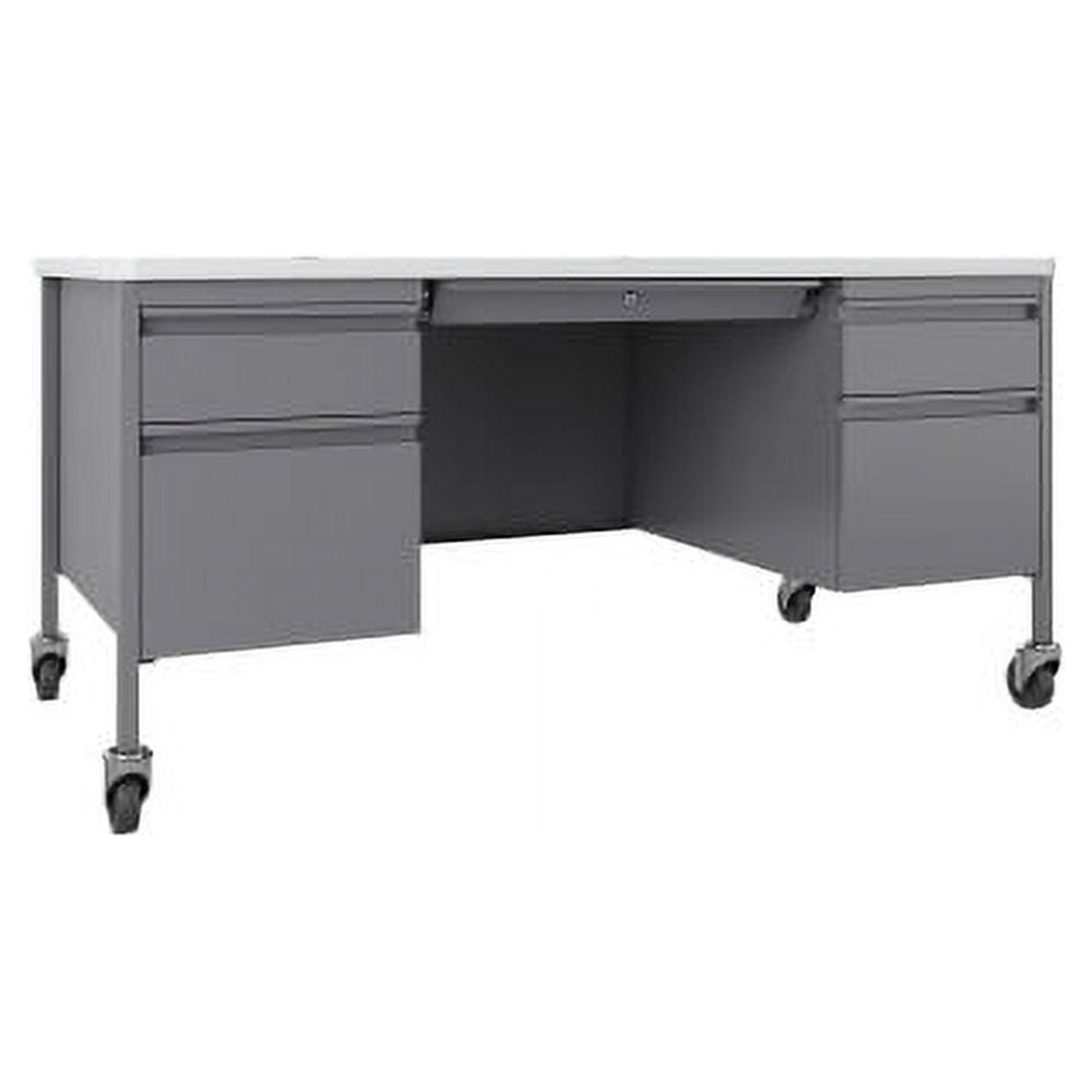 Lorell Fortress White/Platinum Steel Teachers Desk 60" x 30" x 29.5 ...