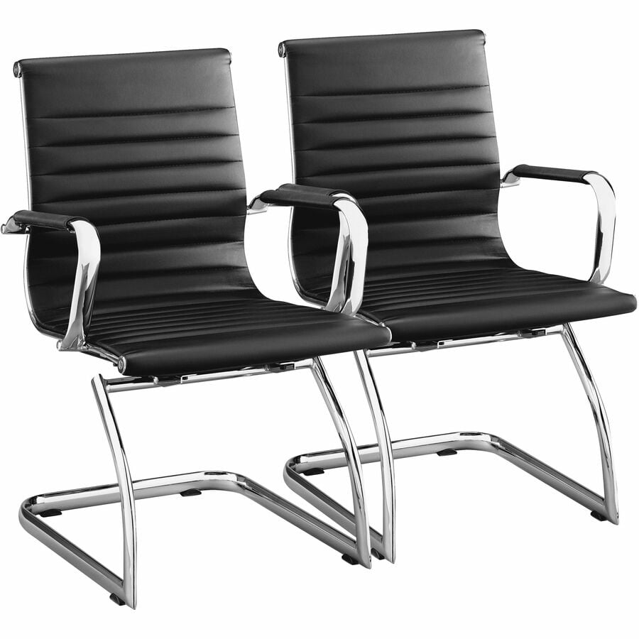 Lorell Modern Leather Mid-Back Guest Chair, Chrome Metal Armrest and ...