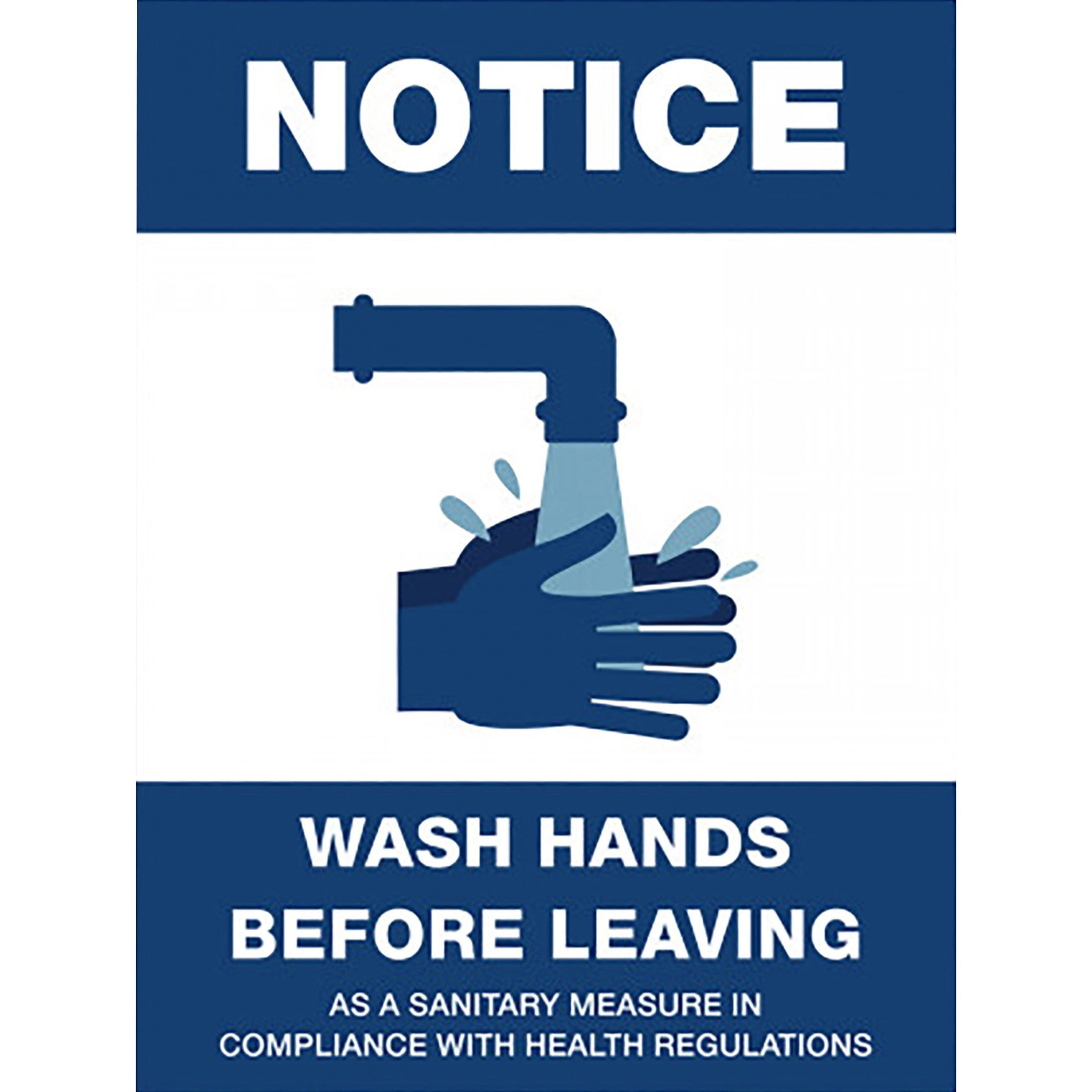 Lorell, LLR00256, NOTICE Wash Hands Before Leaving Sign, 1 Each, Blue ...