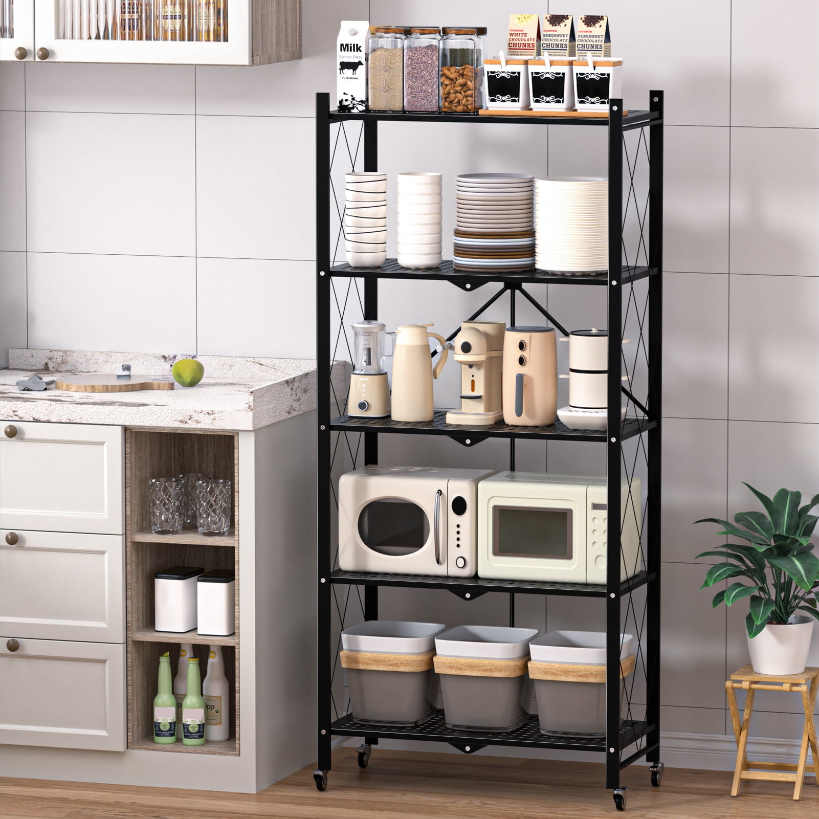 Lorelo 3/4/5 Tiers Foldable Storage Shelves, Expandable Folding ...