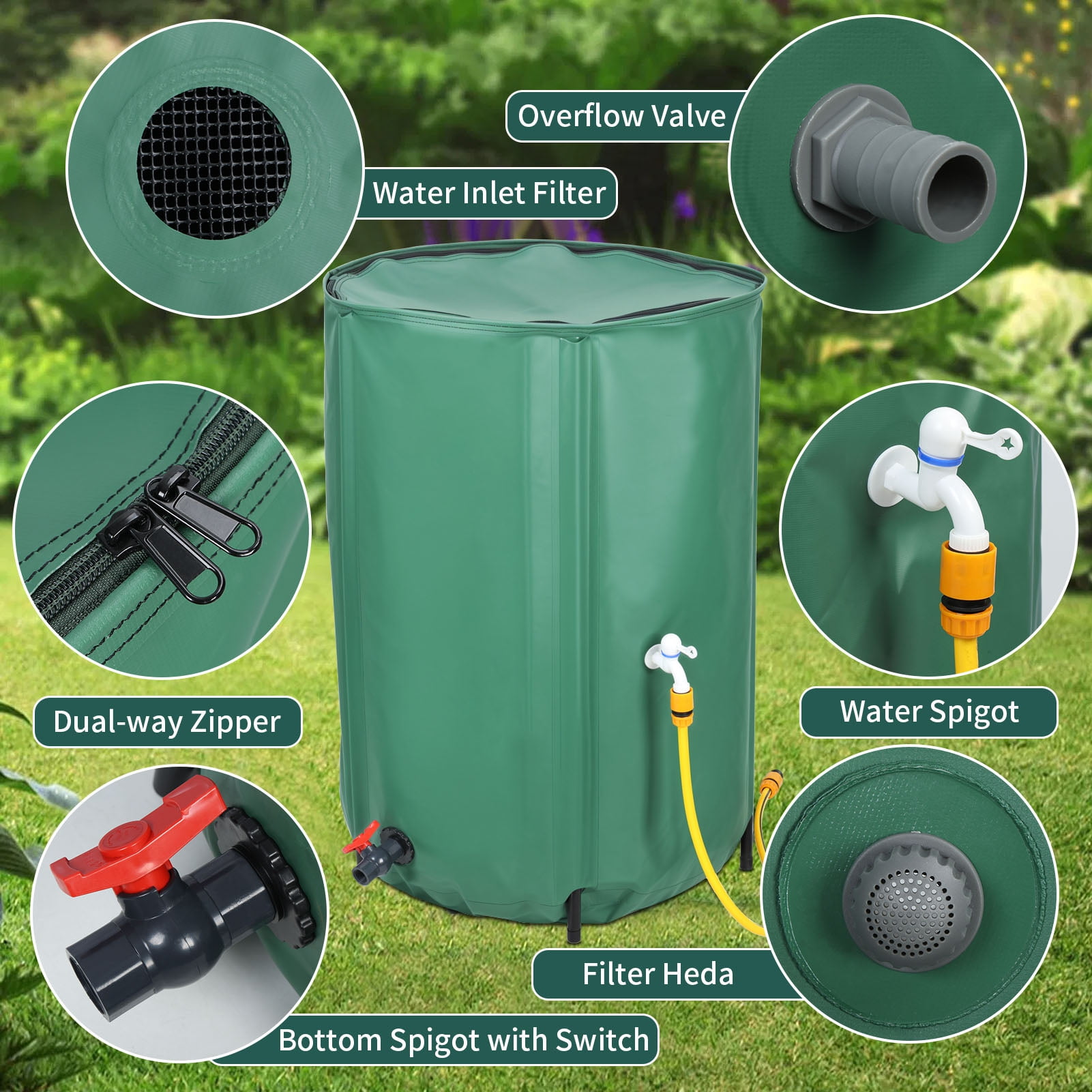 Lorelo 53/100 Gallon Rain Barrel Water Collection System, Collapsible ...
