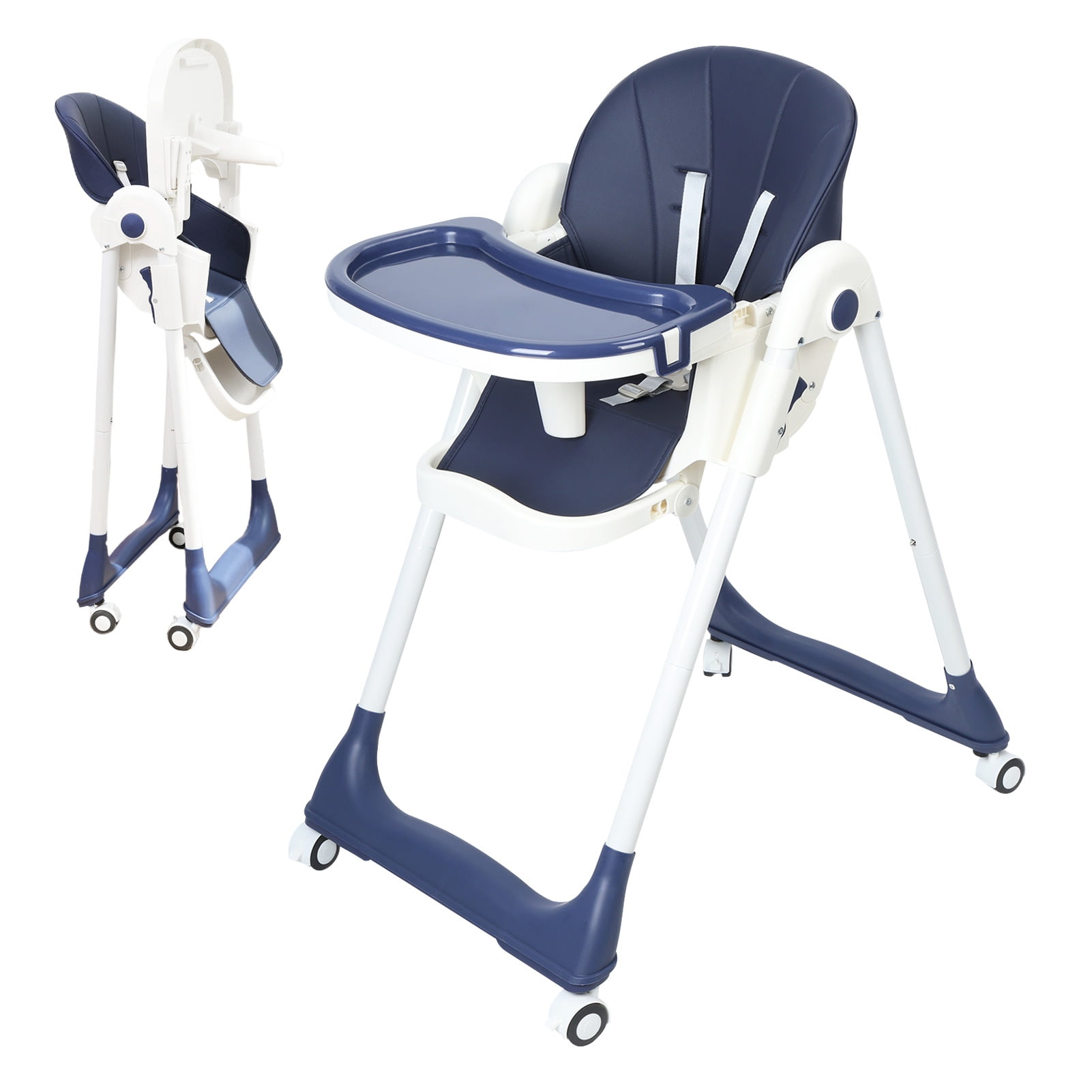 Lorelo Foldable Baby High Chair with Locking Wheels, Height Adjustable ...