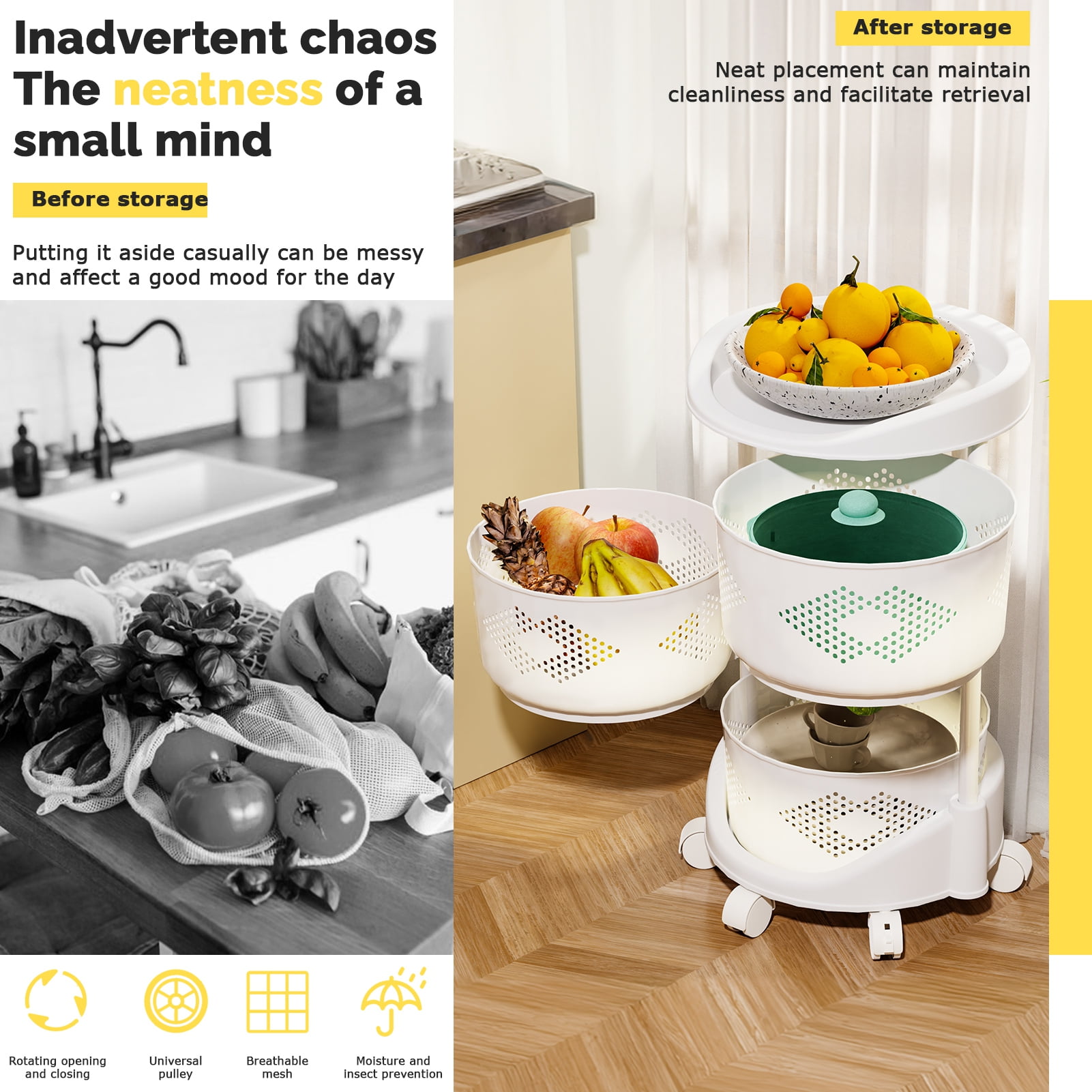 Lorelo Rotating Trolley, Kitchen Trolley, Rotating Kitchen Storage ...