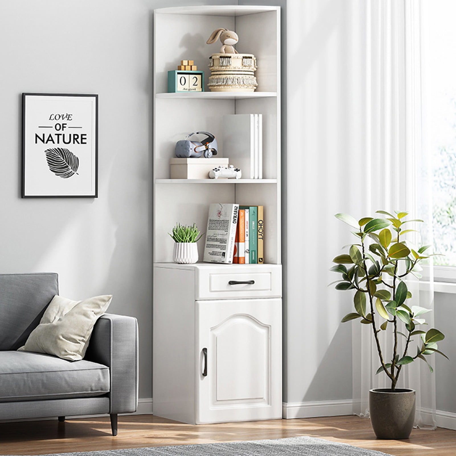 Lorelo Tall Corner Cabinet, Sofa Side Corner Storage Stand, Triangle ...