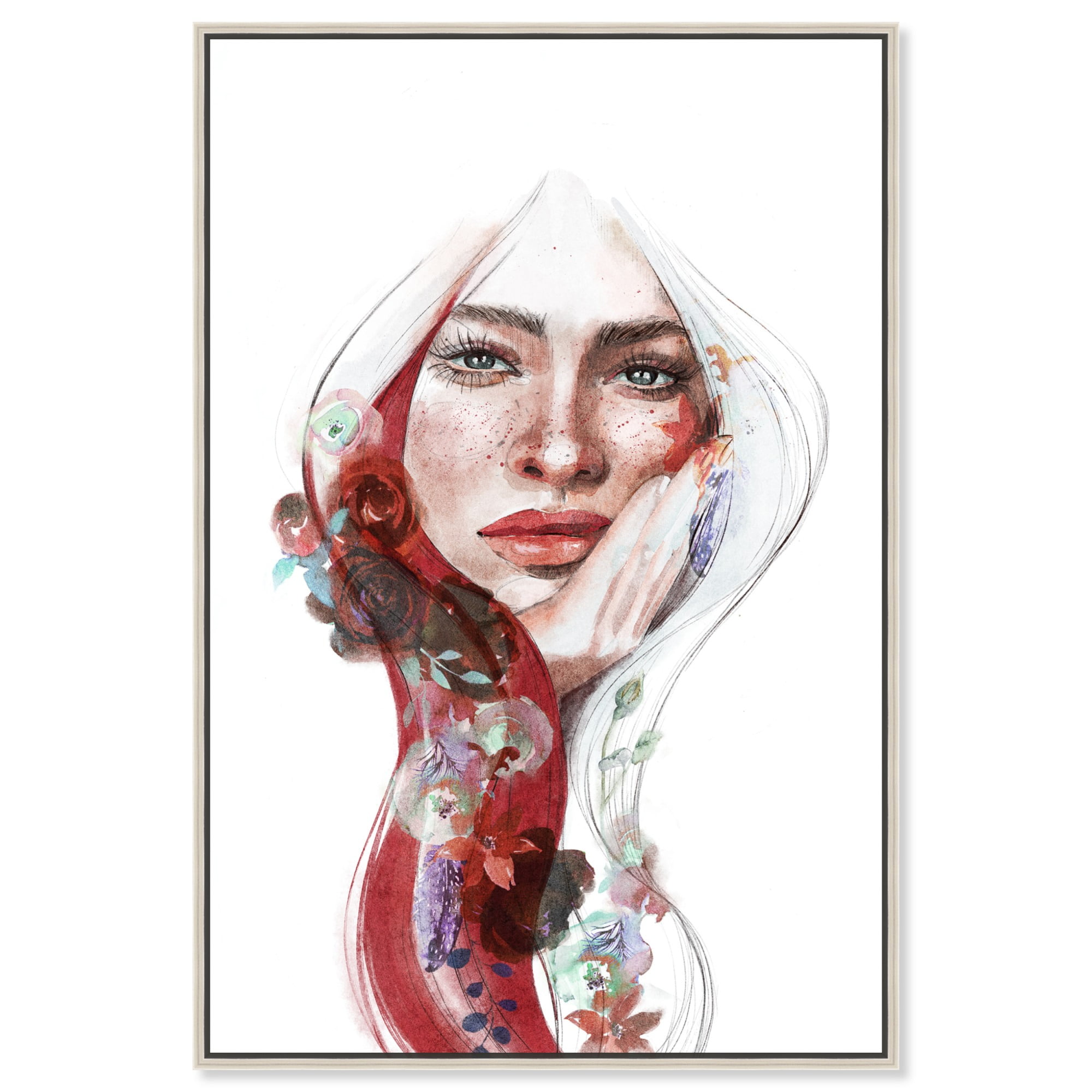 Loren With Flowers Canvas Modern Boho Portrait Wall Art by Art Remedy ...