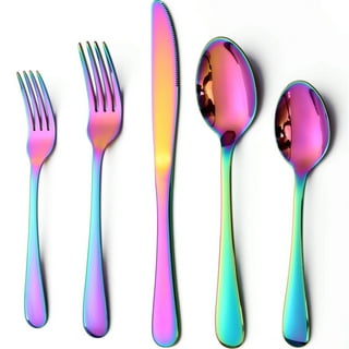 Deago 4pcs Rainbow Color Flatware Set Dinner Steak Knives Forks Spoons ...