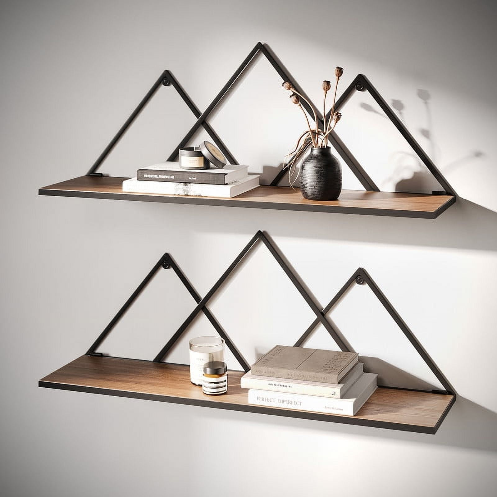 Lorena Black Geometric Wood-Metal Modern Wall Shelf Set of 2 - Walmart.com