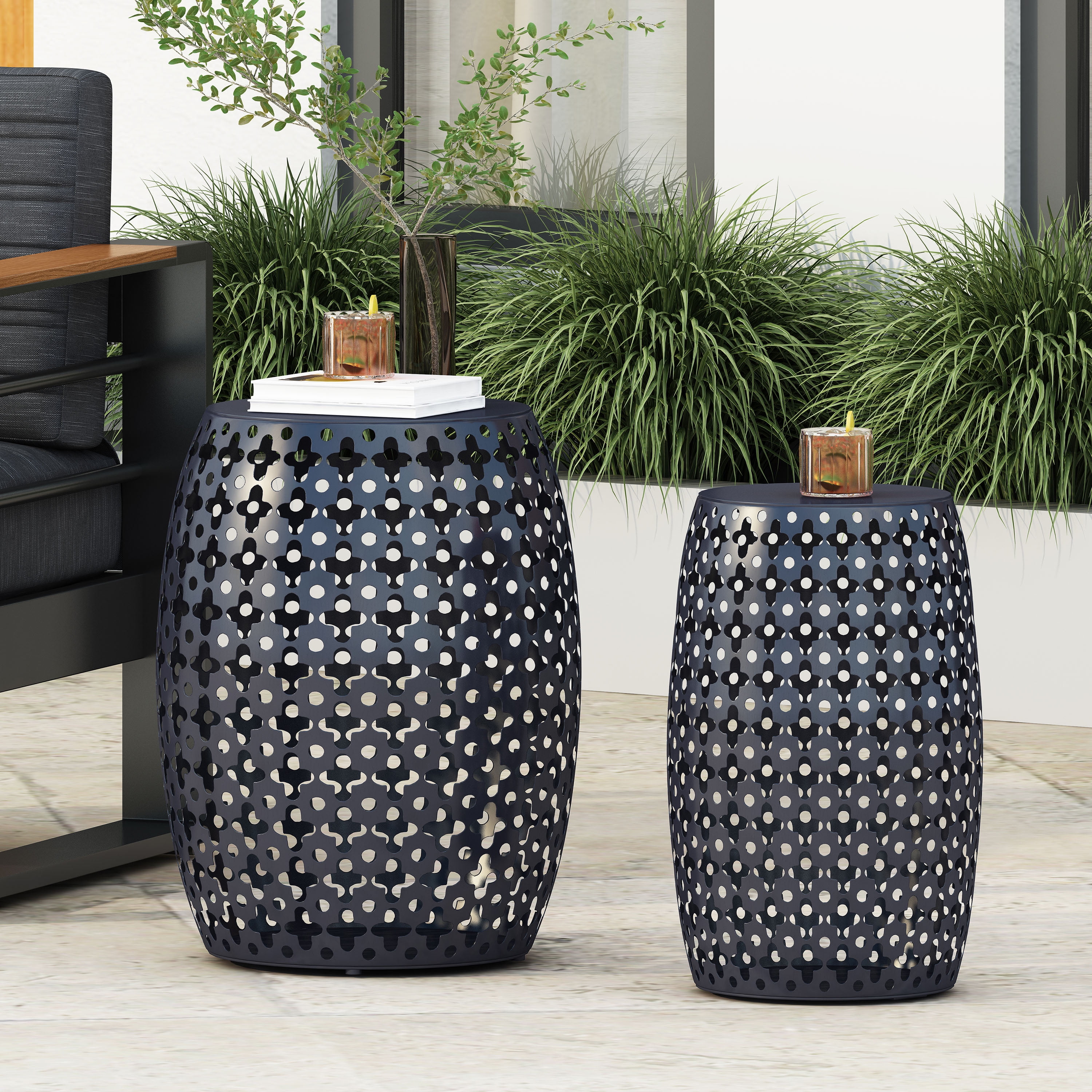 Lorent Metal Outdoor Side Tables, Set of 2, Navy Blue - Walmart.com