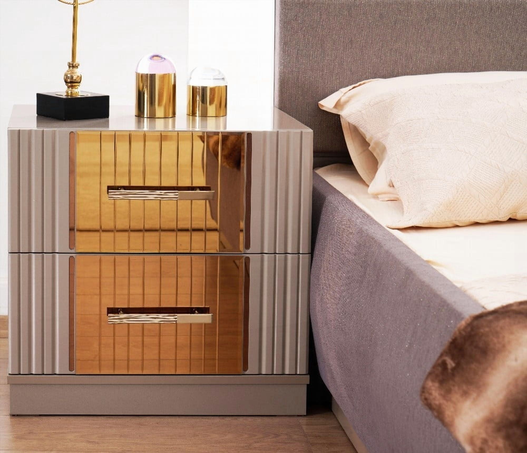 Lorenzo Modern 2-Drawer Wood Nightstand - Metallic River Sand - Walmart.com