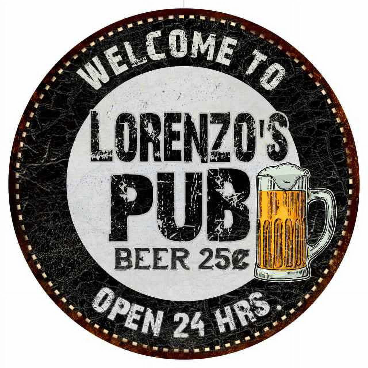 Lorenzo's Pub 14" Round Metal Sign Beer Bar Black Wall Decor Gift ...