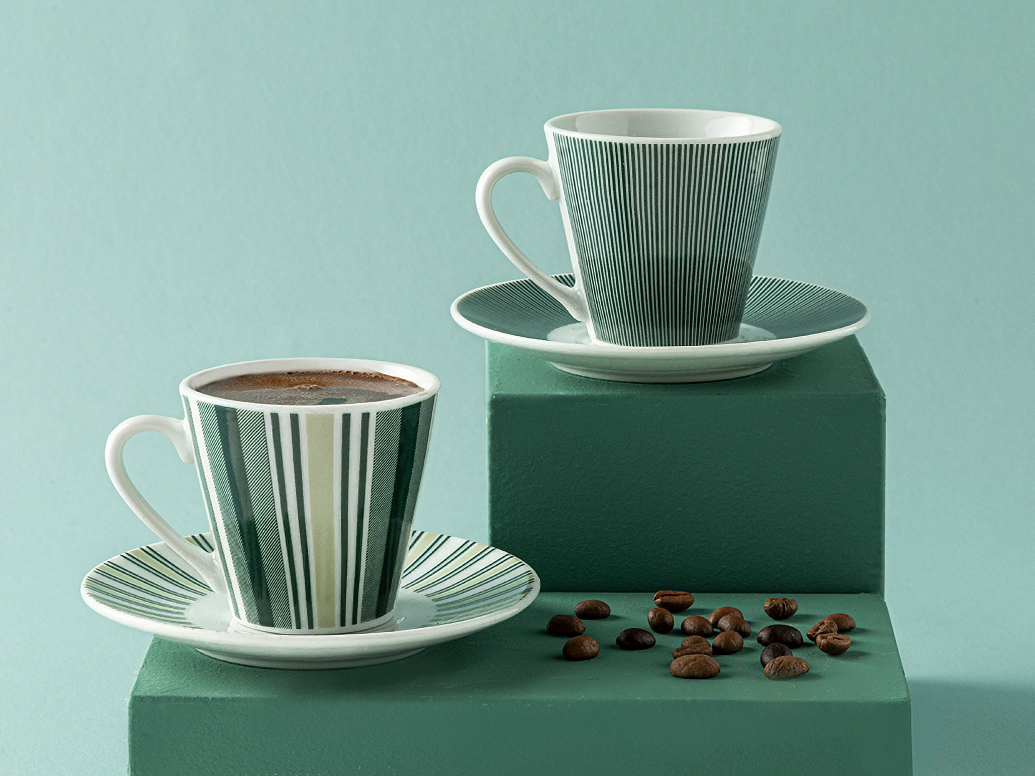 Lori Porcelain 4 Piece 2 Person Coffee Cup Set 80 ml Dark Green ...