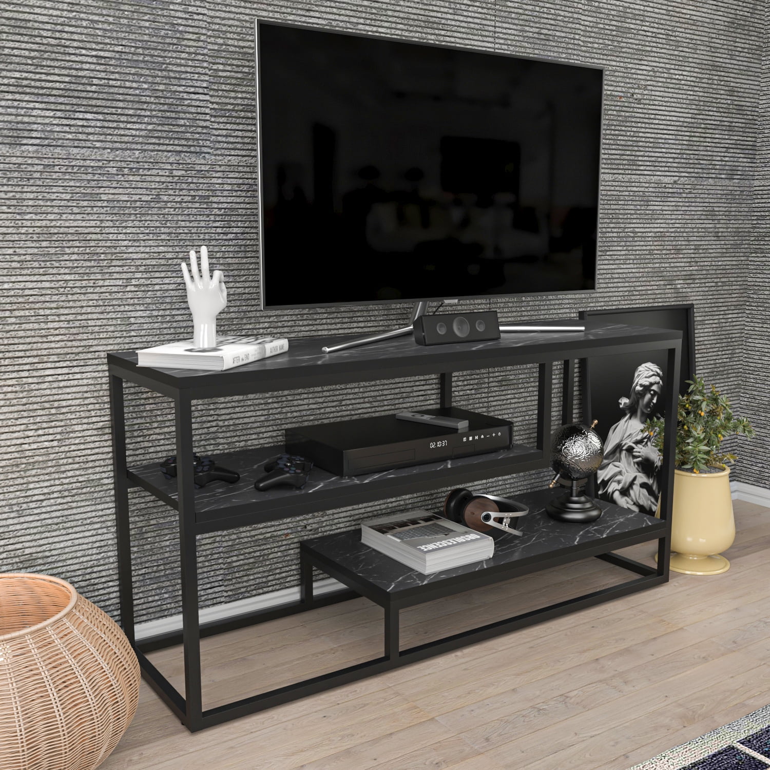Lorin Double-Sided TV Stand - Bendire Black - Walmart.com