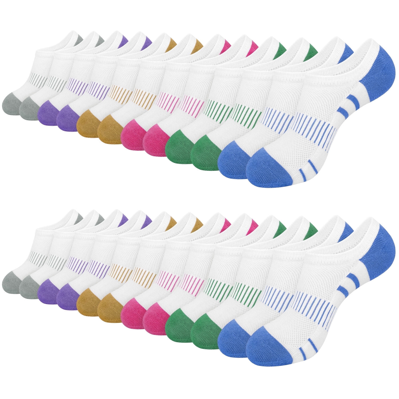 Loritta 12 Pairs No Show Socks Womens Cushioned Invisible Low Cut Socks ...