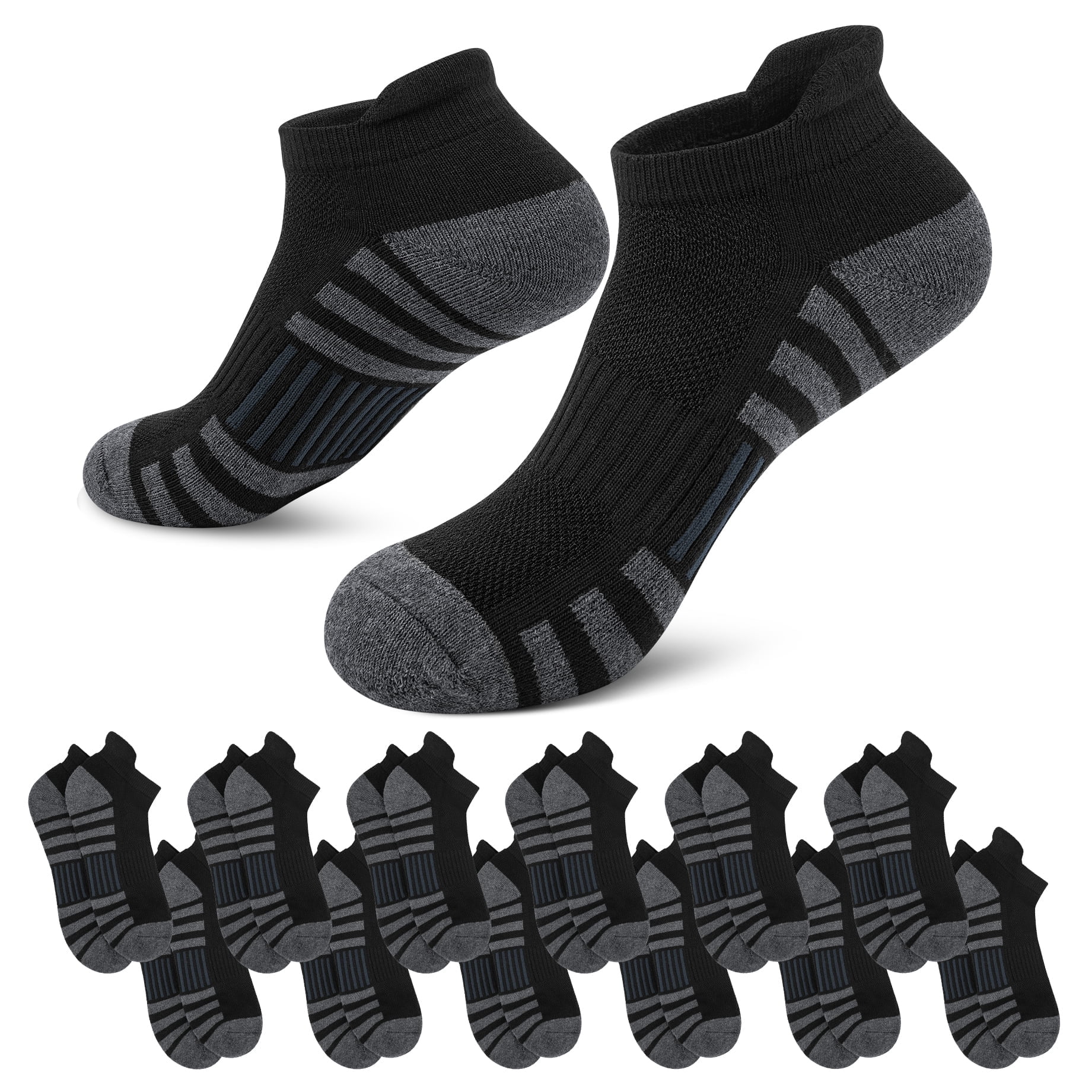 Loritta 12 Pairs Mens Socks Black Running Ankle Socks Low Cut Cushioned ...