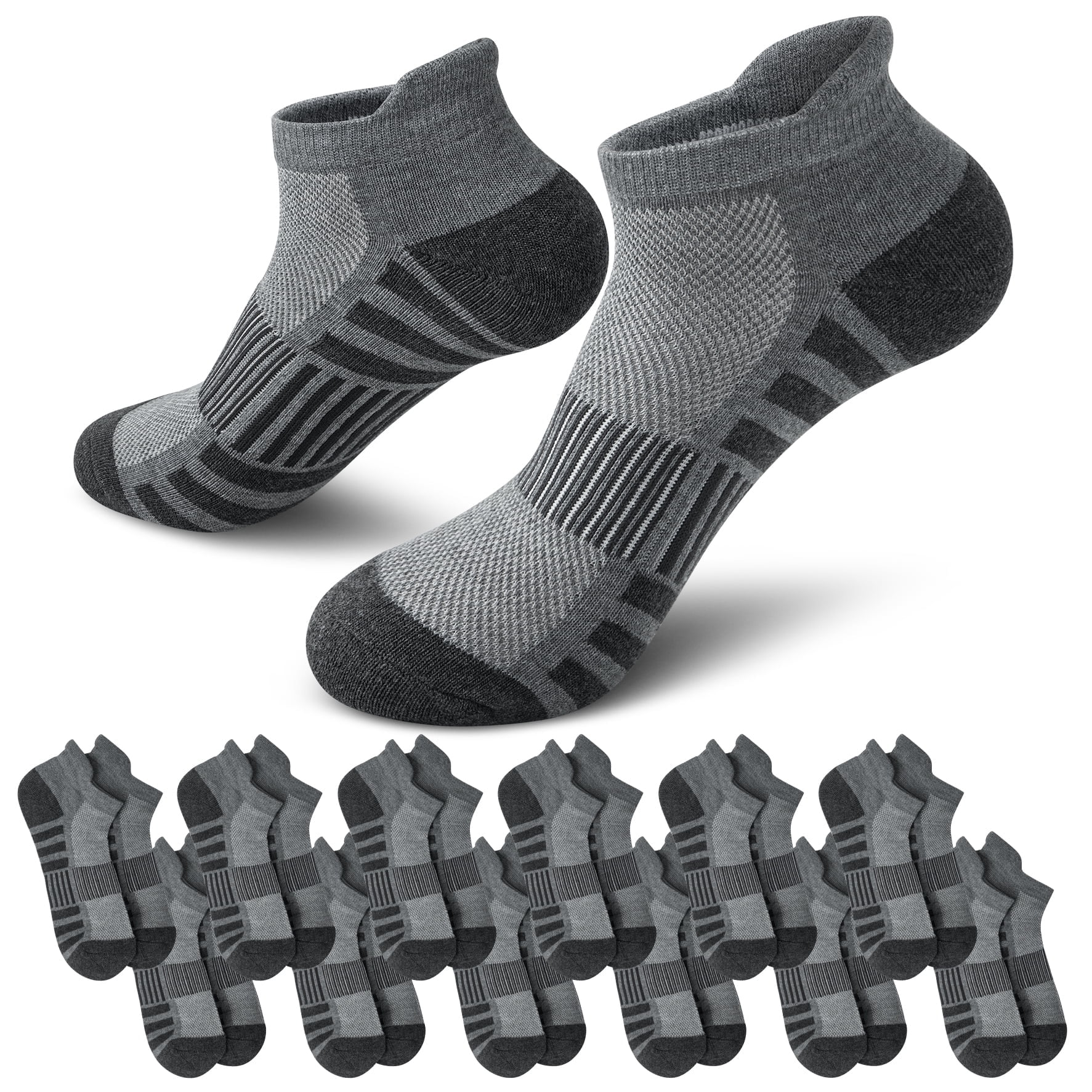 Loritta 12 Pairs Mens Socks Gray Running Ankle Socks Low Cut Cushioned ...
