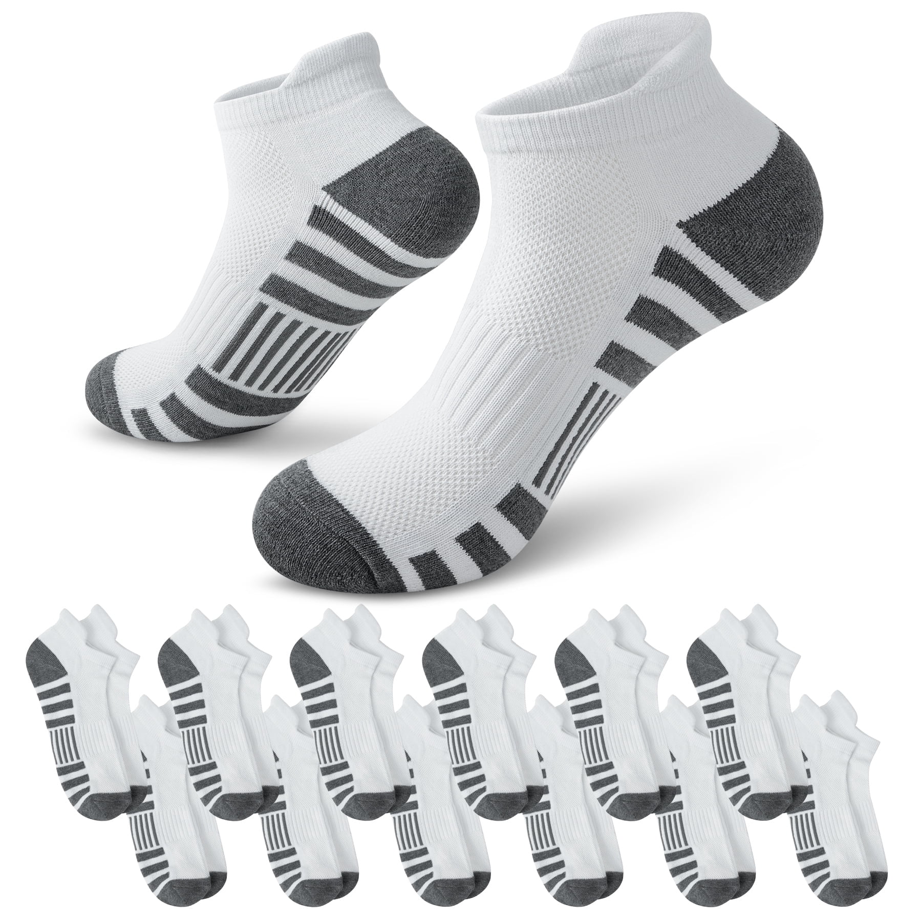 Loritta 12 Pairs Mens Socks White Running Ankle Socks Low Cut Cushioned ...