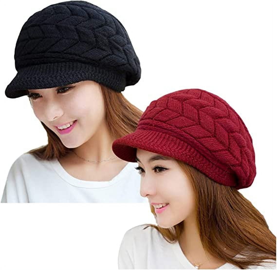Loritta Stylish 2 Pack Women's Winter Beanie Hat, Warm Knit Slouchy Cap ...