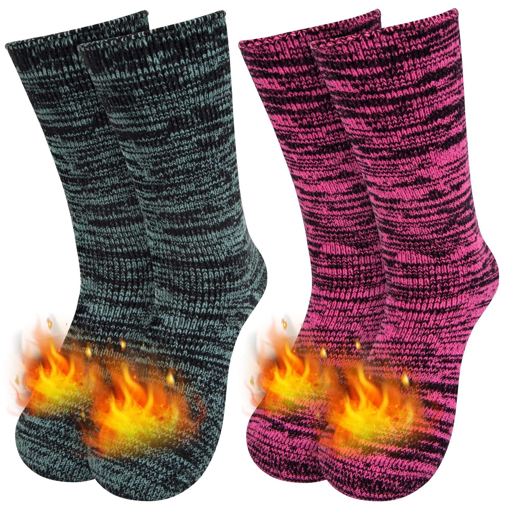 Loritta 2 Pairs Thermal Socks for Women, Winter Thick Warm Heated Boot ...