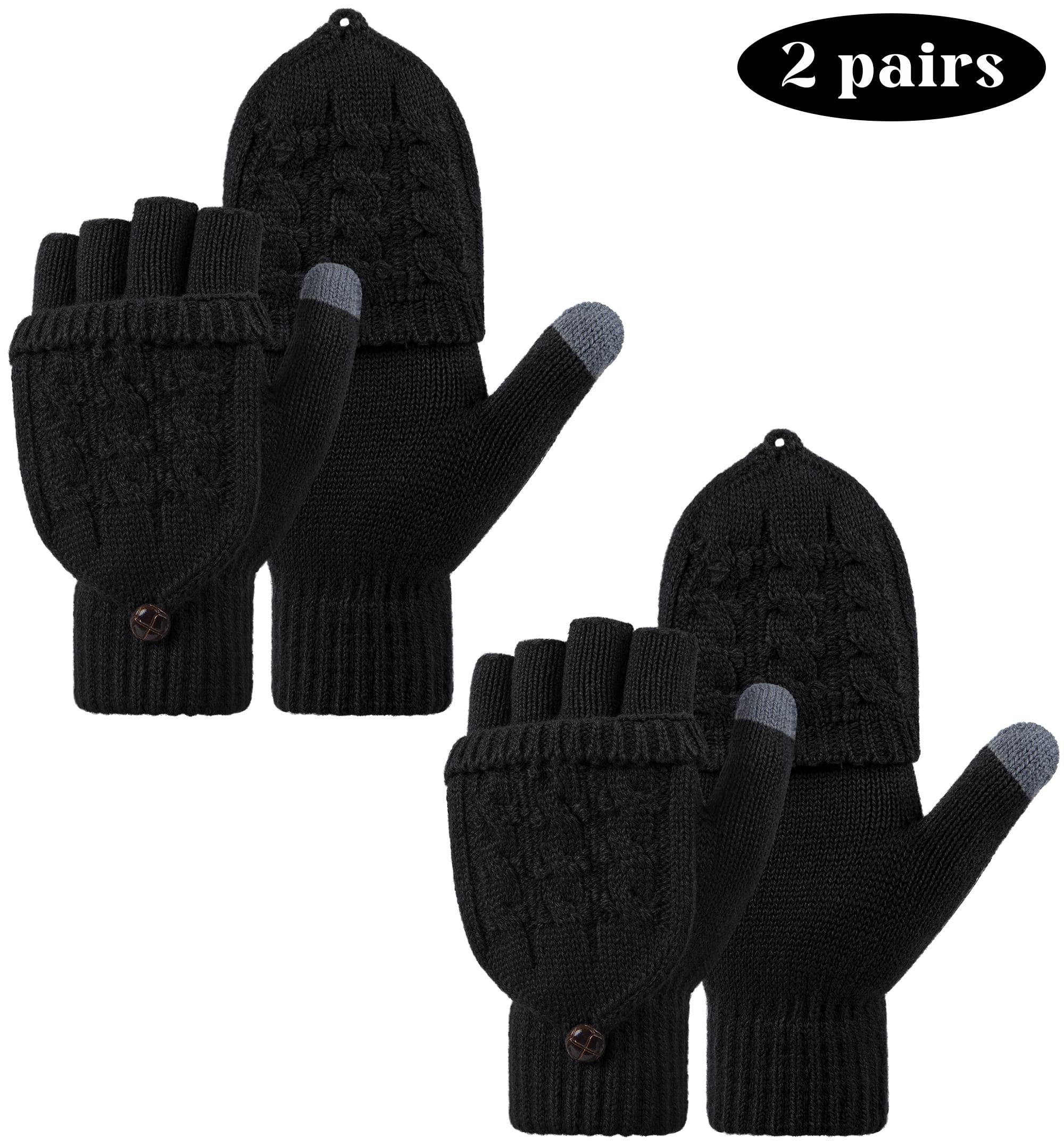 Loritta 2 Pairs Winter Gloves Warm Knit Flip Mittens Fingerless Gloves for Women Gift - Walmart.com