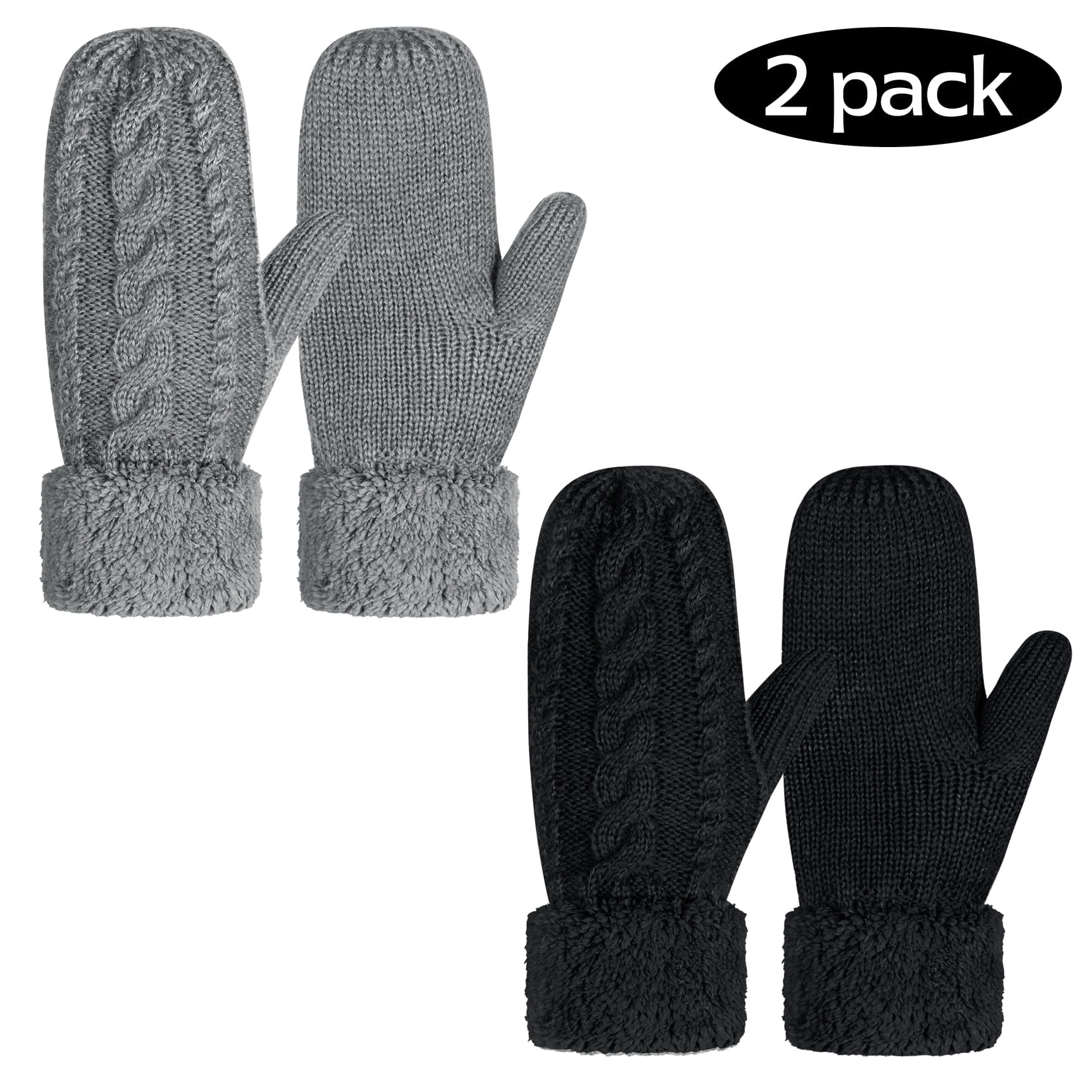 Loritta 2Pcs Winter Gloves for Women Warm Lining Mittens- Cozy Knit Thick Women Gloves Mittens ...