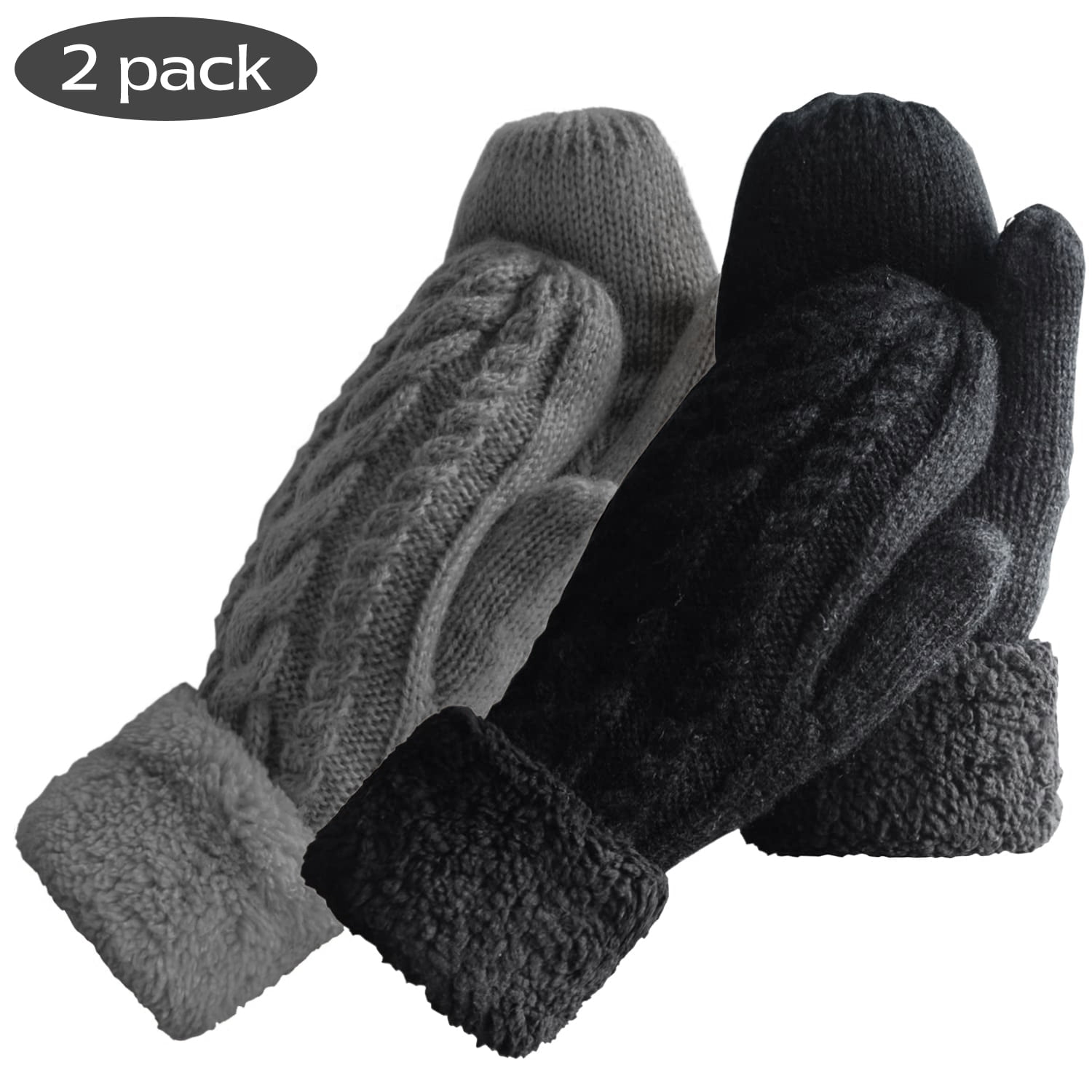 Loritta 2Pcs Warm Winter Gloves for Women - Cozy Knit Thick Mittens with Soft Lining for Cold ...