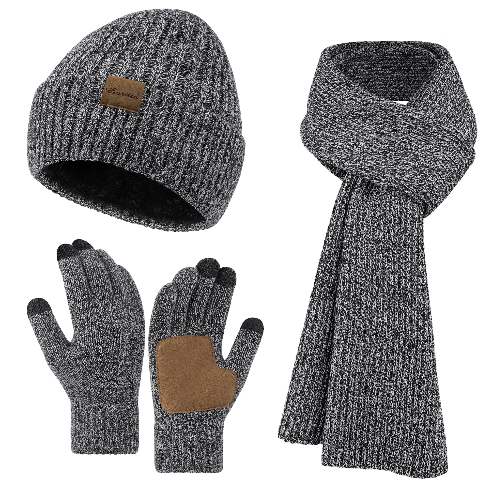 Loritta Adult 3 Pcs Beanie Hat, Long Scarf & No-Slip Touch Screen ...