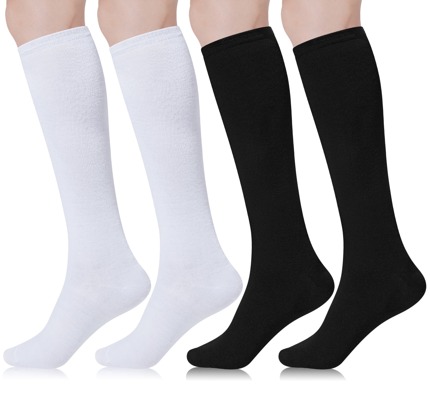 Loritta 4 Pairs Womens Stretchy Long Knee High Socks, Solid Knit, Black ...