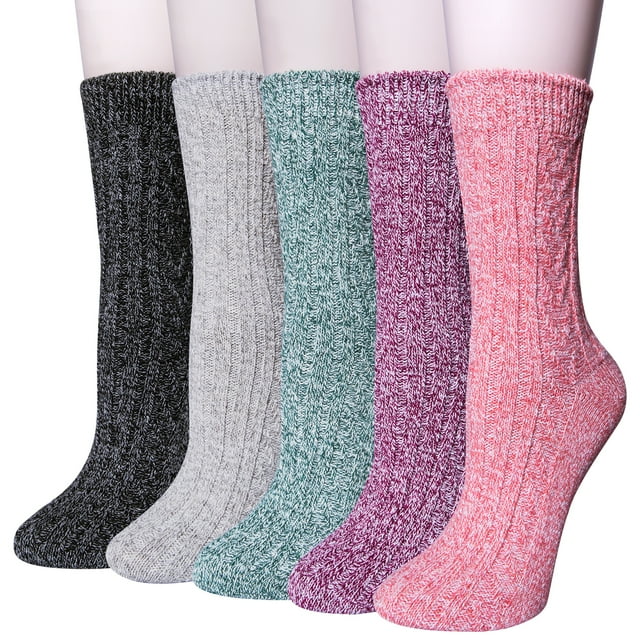 Loritta 5 Pairs Warm Wool Socks for Women, Thick Knit Thermal Crew ...