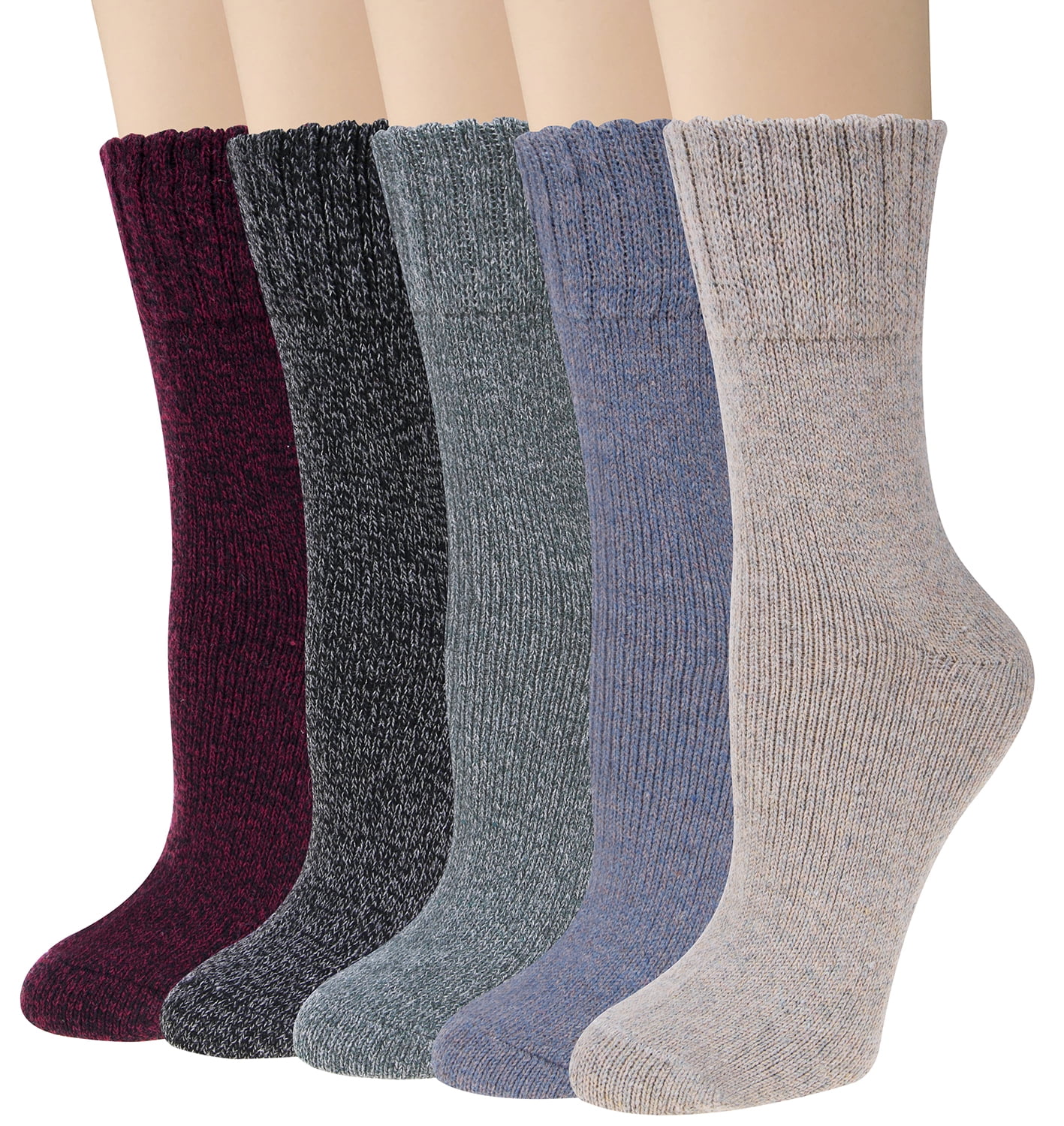 Loritta 5 Pairs Warm Wool Socks for Women, Thick Knit Thermal Crew ...