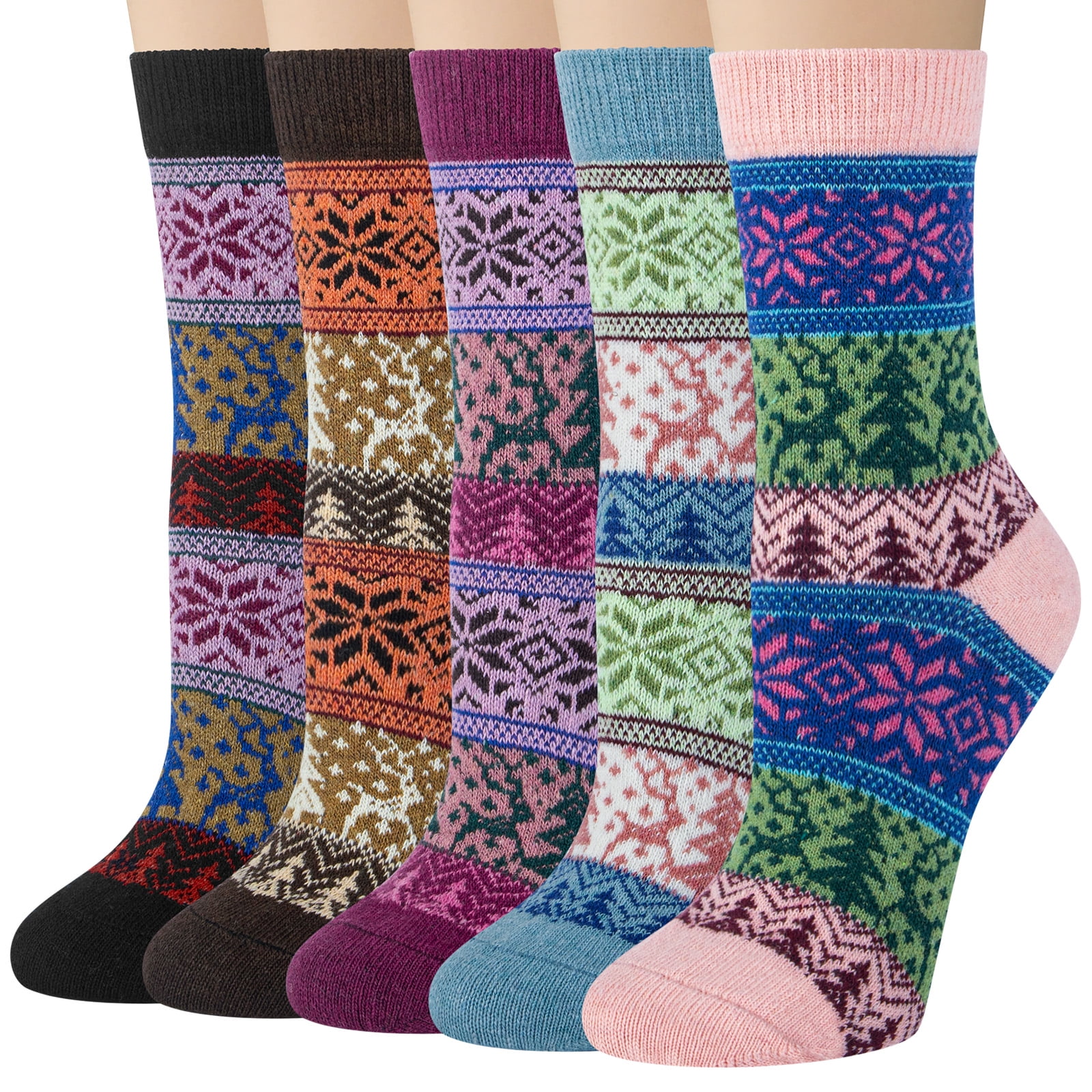 Loritta 5 Pairs Warm Wool Socks for Women Winter Warm Thick Knit Cabin ...