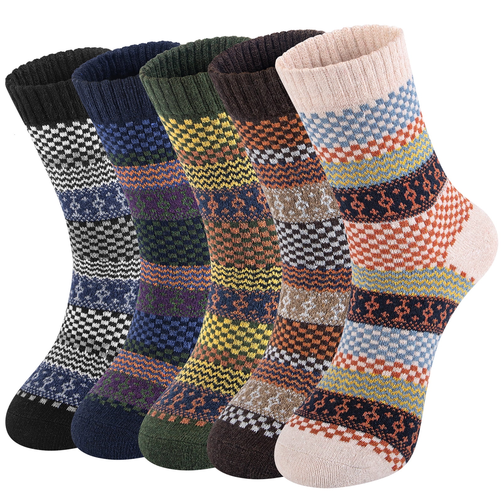 Loritta 5 Pairs Thermal Wool Socks for Women, Winter Warm Thick Knit ...