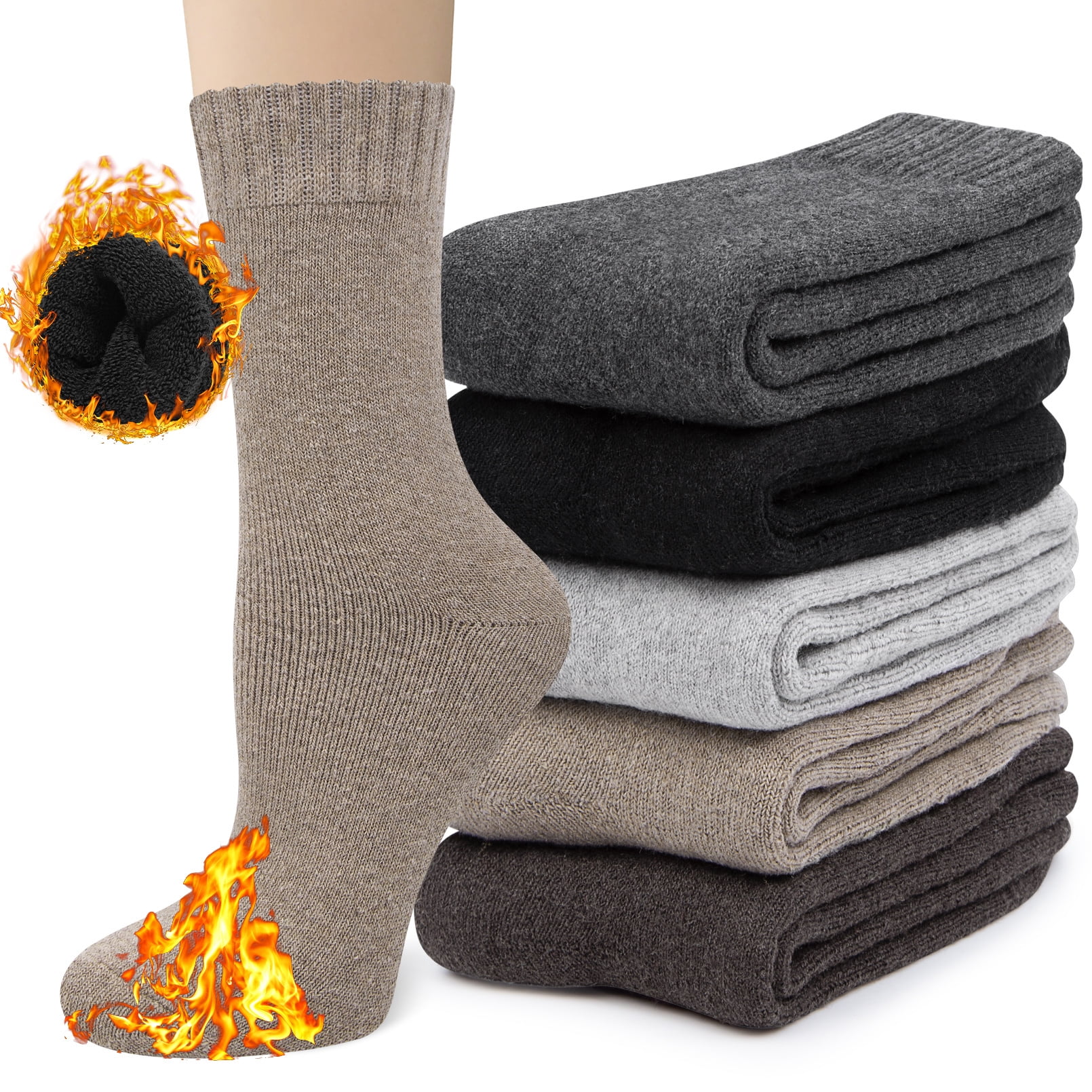 Loritta 5 Pairs Womens Socks Wool Socks Thick Knit Warm Winter Socks ...