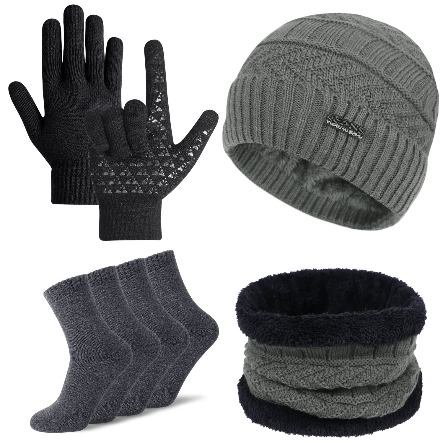 Loritta 5 Pcs Winter Beanie Hat Scarf Touchscreen Gloves Set with Wool ...