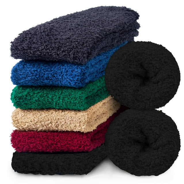 Loritta 6-Pack Soft Fuzzy Slipper Socks for Men, Warm Cozy Winter Size ...