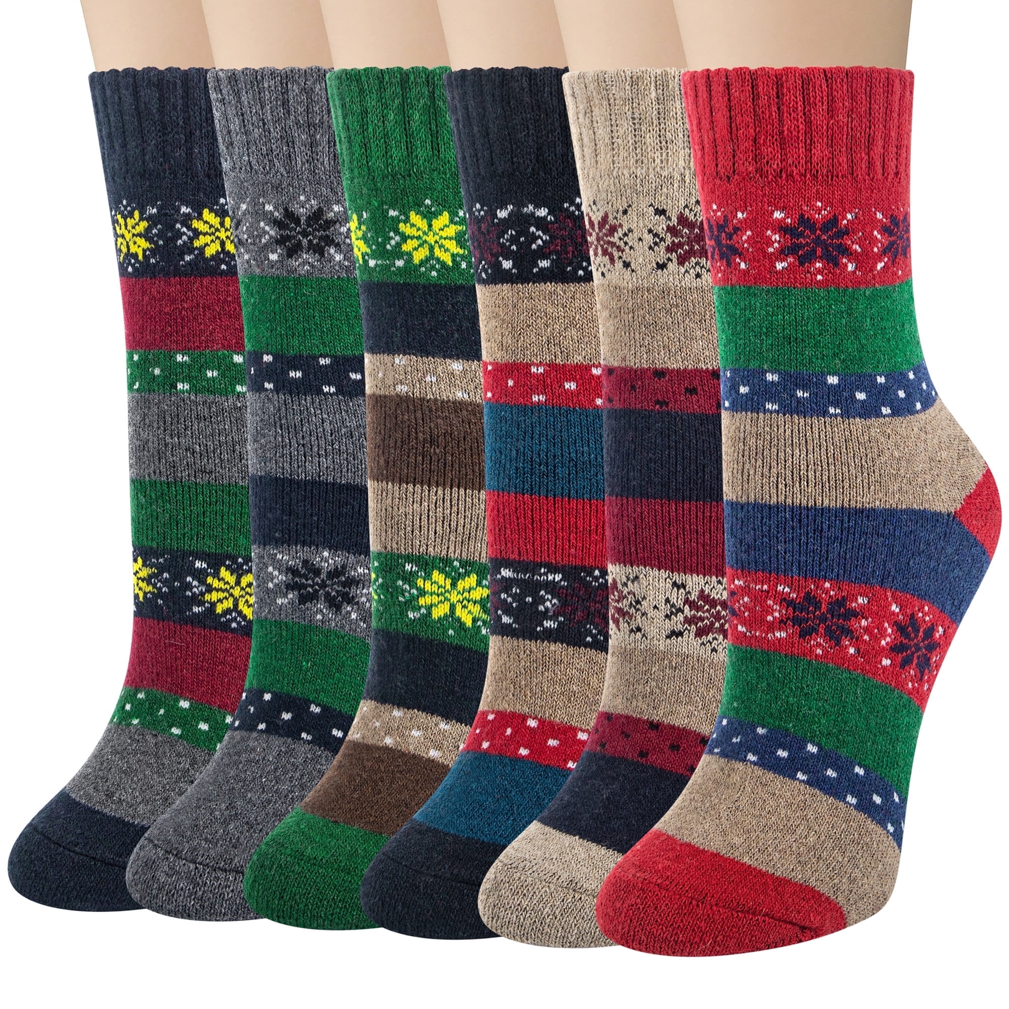 Loritta 6 Pairs Merino Wool Socks for Adults, Heavy Thermal Hiking ...