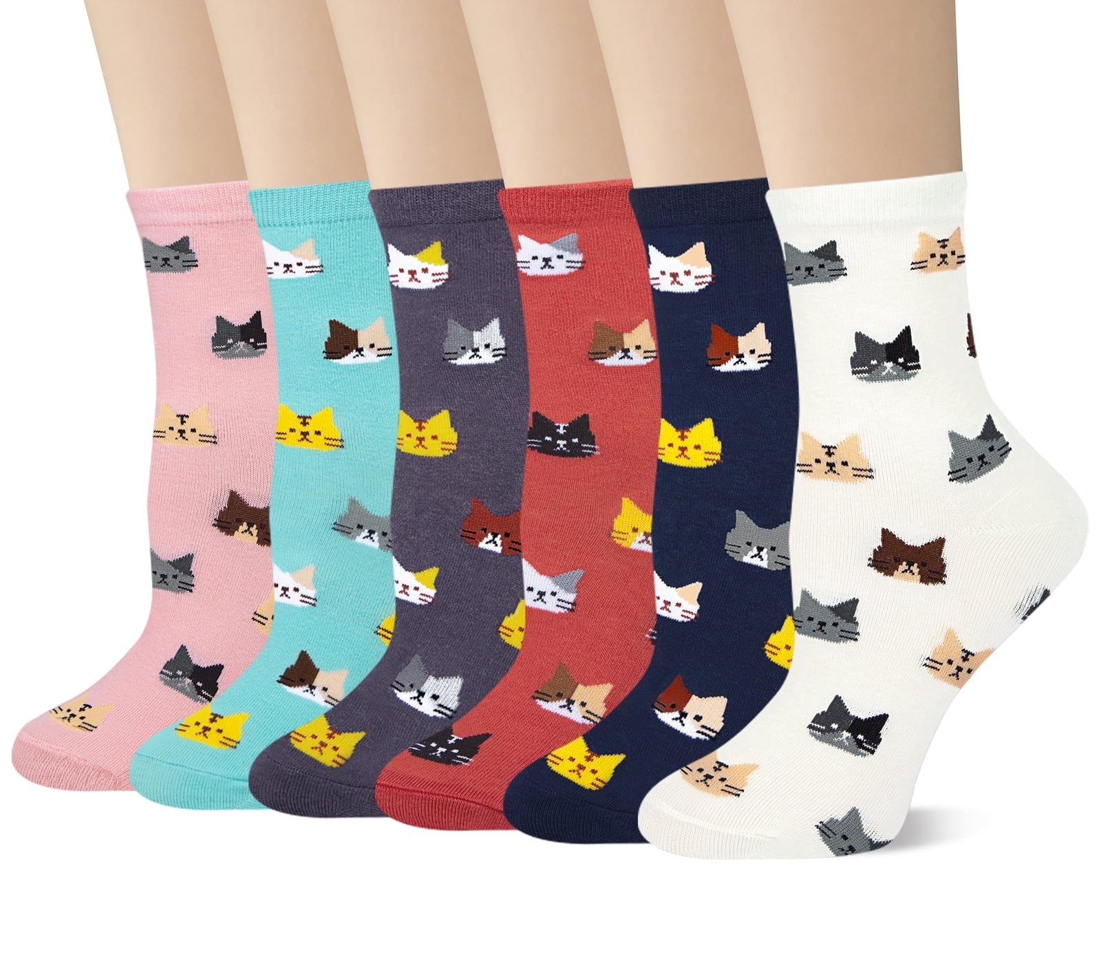 Loritta 6 Pairs Womens Crew Socks Cute Dog Cat Novelty Animal Cartoon ...