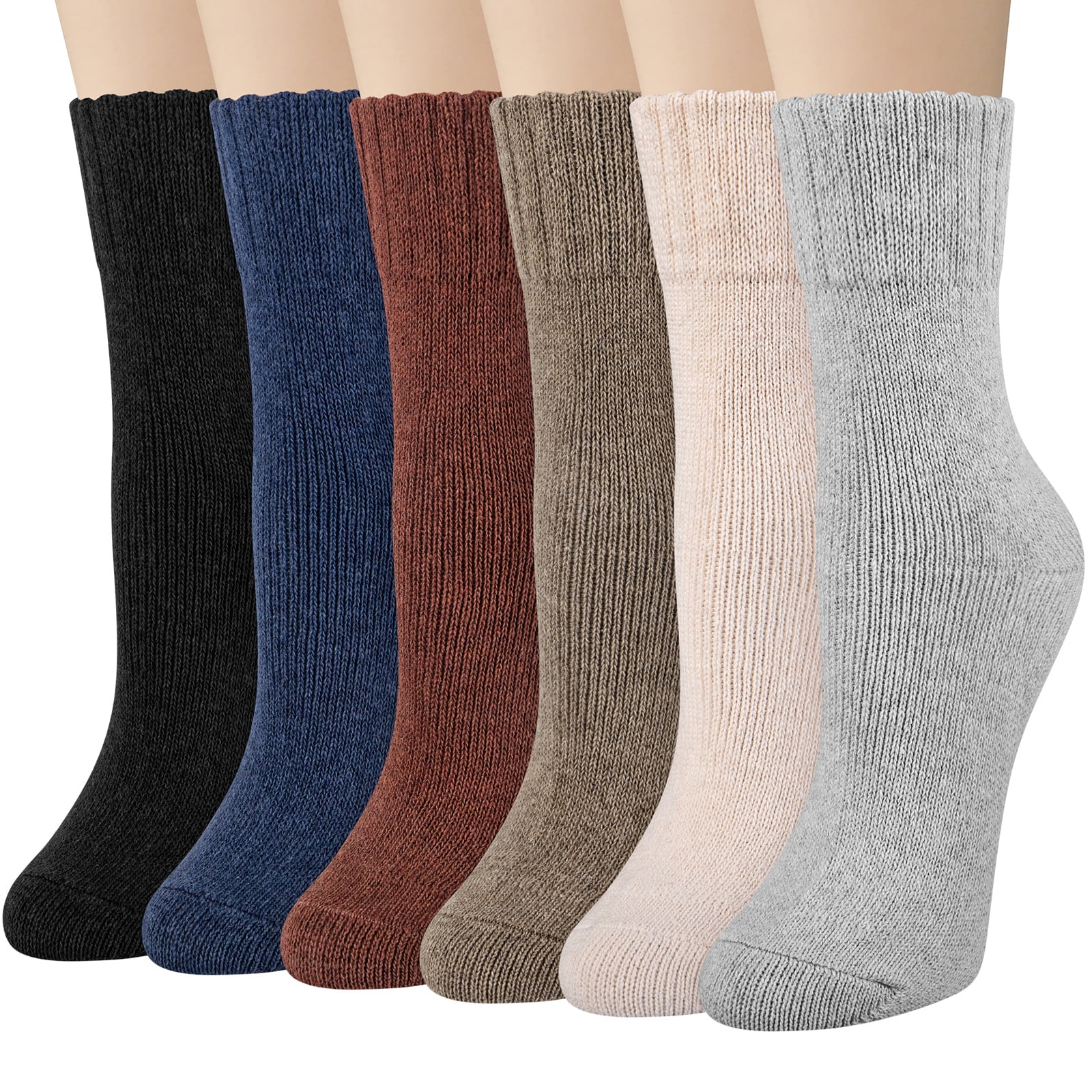Loritta 6 Pairs Crew Blend Womens Socks, Thick Soft Wool Winter Socks ...