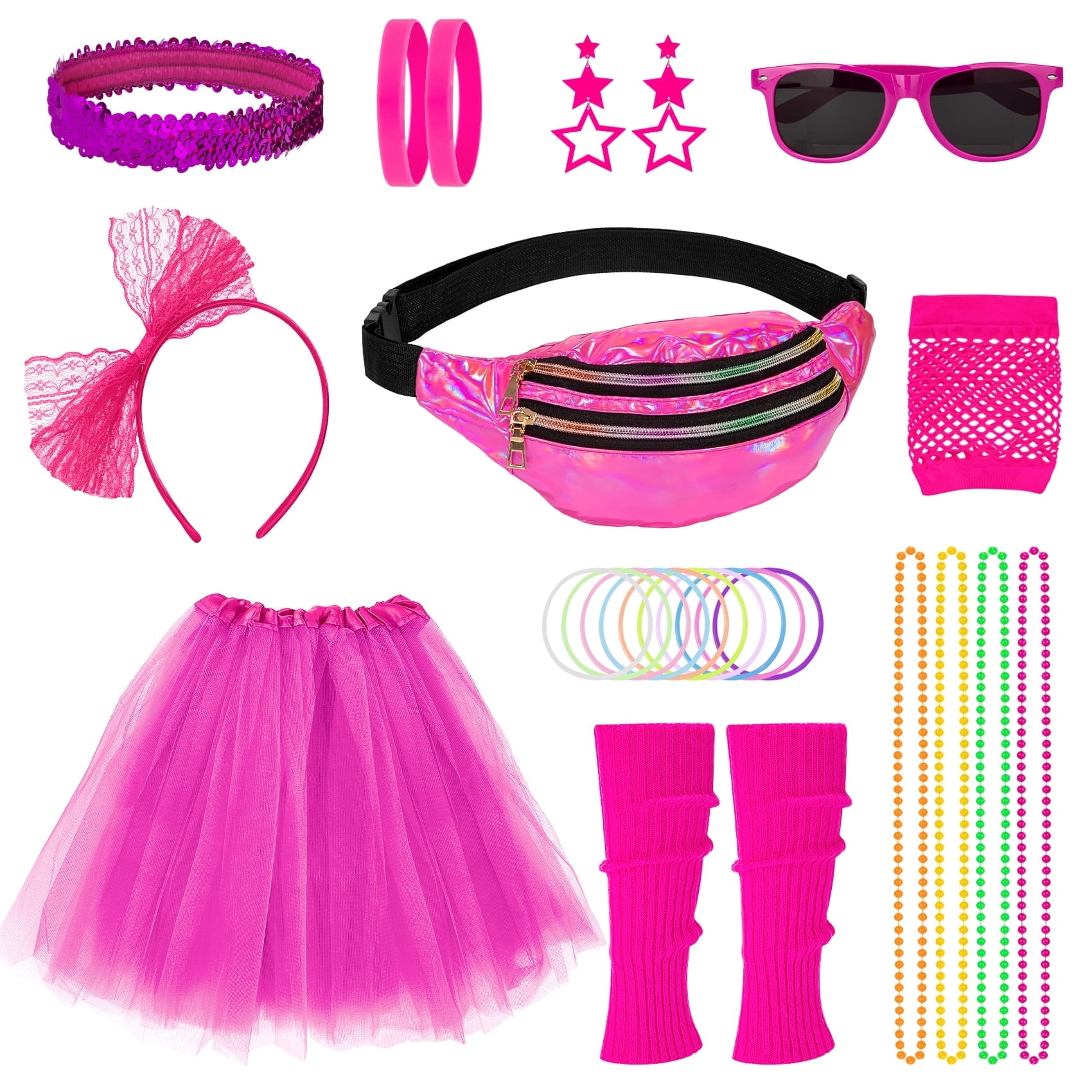 Loritta 80s Costumes for Women Outfit Accessories Set with Fishnet ...