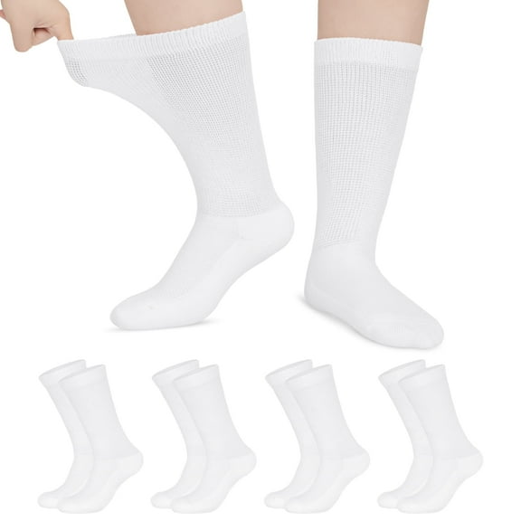 5 Pairs Men's Diabetic Socks, Non-Binding Loose Top Crew Socks with ...