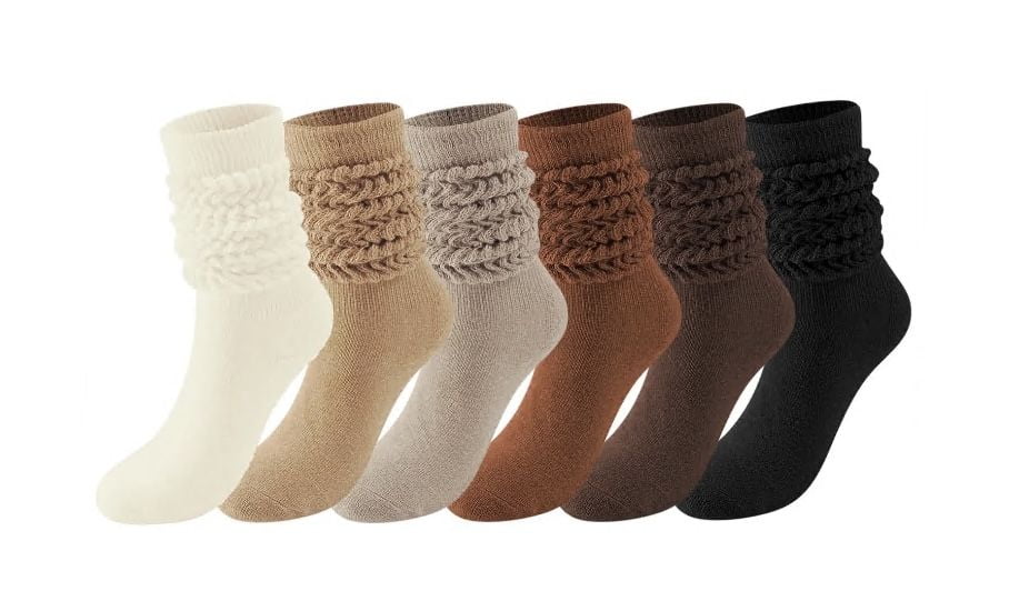Loritta Slouch Socks Women Extra Long Knee High Socks Knit Soft Slouchy Boot Socks, 6 Pairs ...