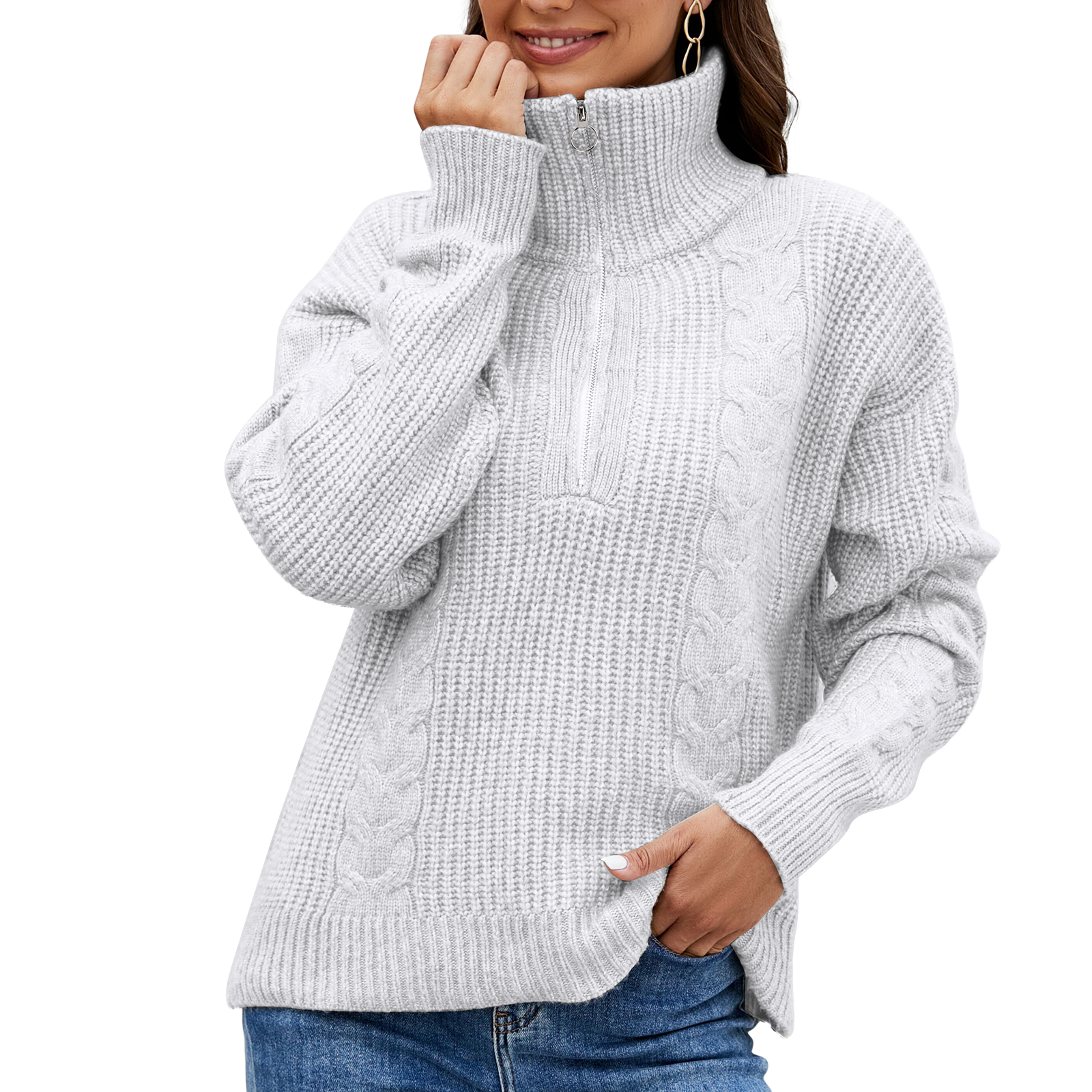 SEARIPE Women Solid Turtleneck Sweater Casual Long Sleeve Knitted ...