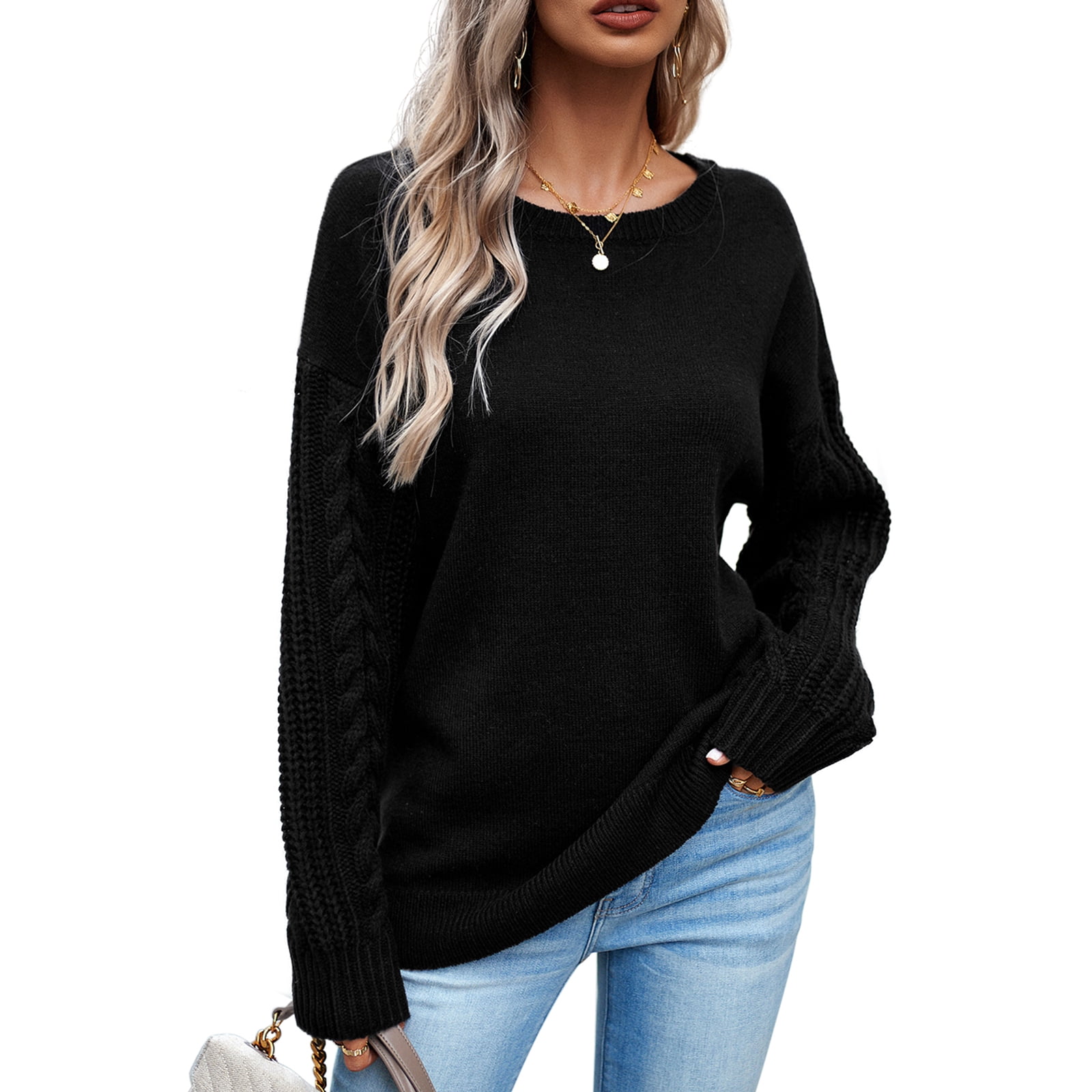Loritta Women's Cozy Chunky Cable Knit Pullover Sweater, Long-Sleeve ...