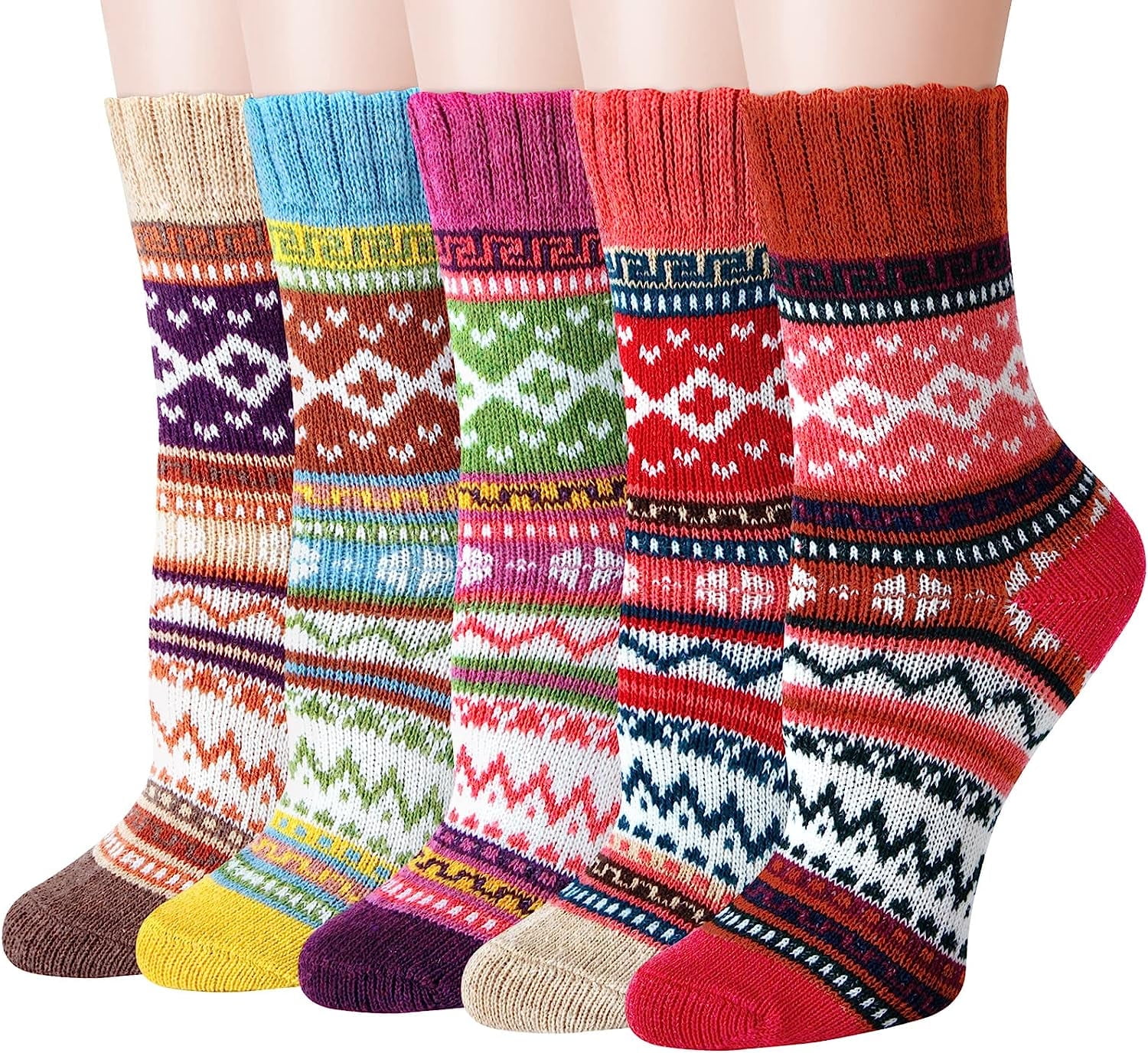 Loritta Wool Socks for Women, 5 Pairs Ladies Cozy Boot Winter Thermal ...