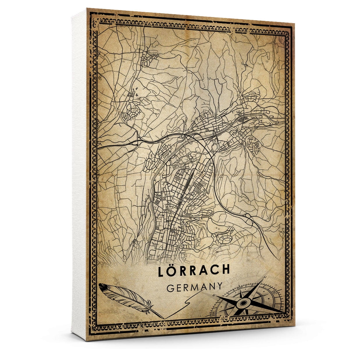 Lorrach Vintage Map Prints Canvas, Germany Map Art Canvas, Canvas, Lorrach Map City style ...